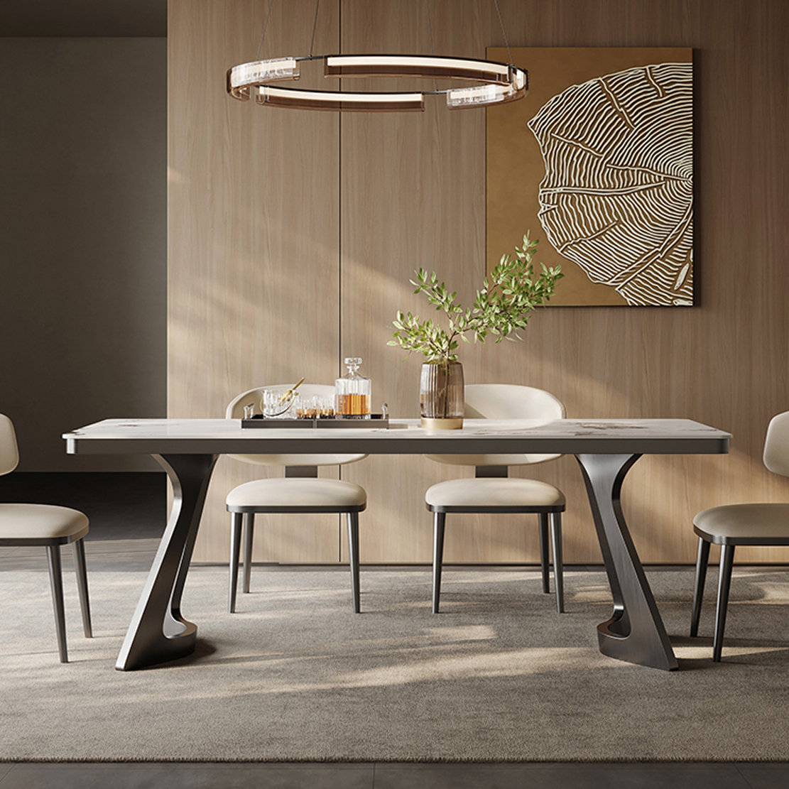 Dining Elegance Light Luxury Rock Slab Dining Table Rectangular Dining ...