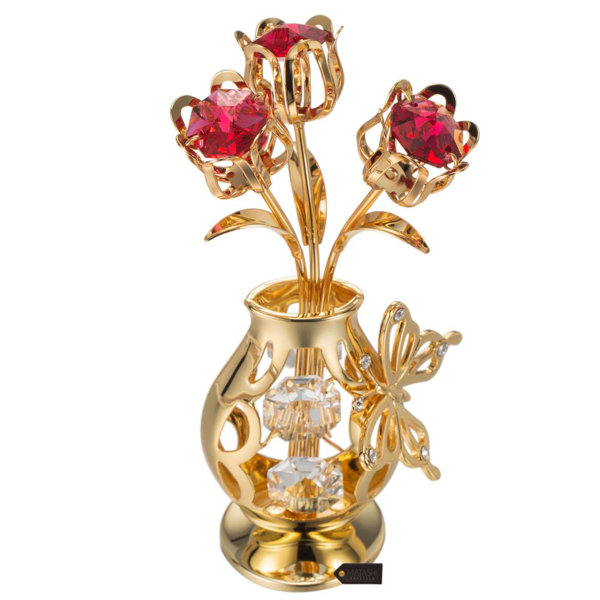 Matashi Crystal 24K Gold Plated Tulips with Butterfly In A Vase With ...