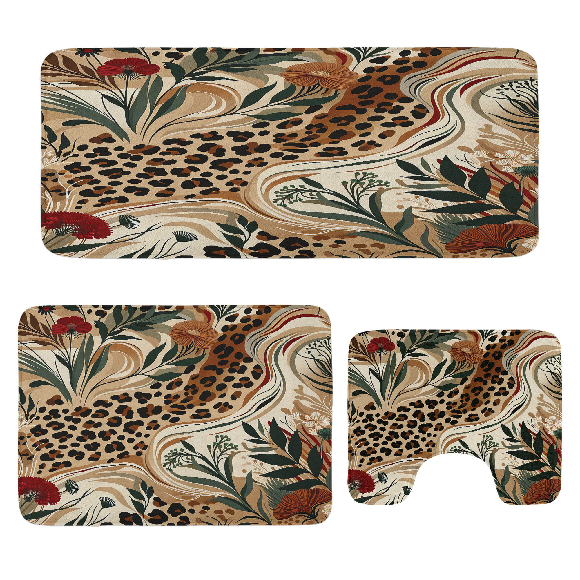 East Urban Home Leopard Print Bathroom Rug Set 3 Pieces U-Shape ...