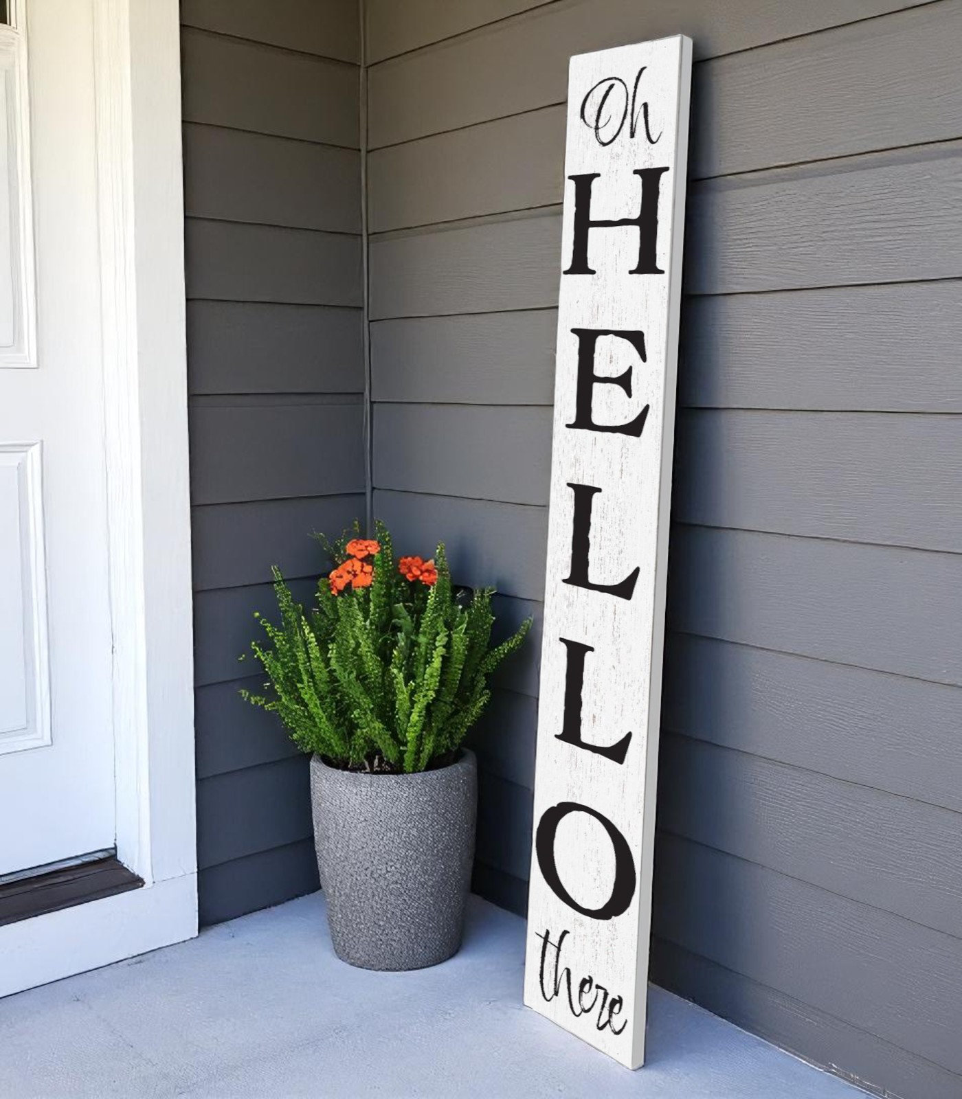 HomeRoots 72" White And Black Solid Wood Hello Porch Sign | Wayfair