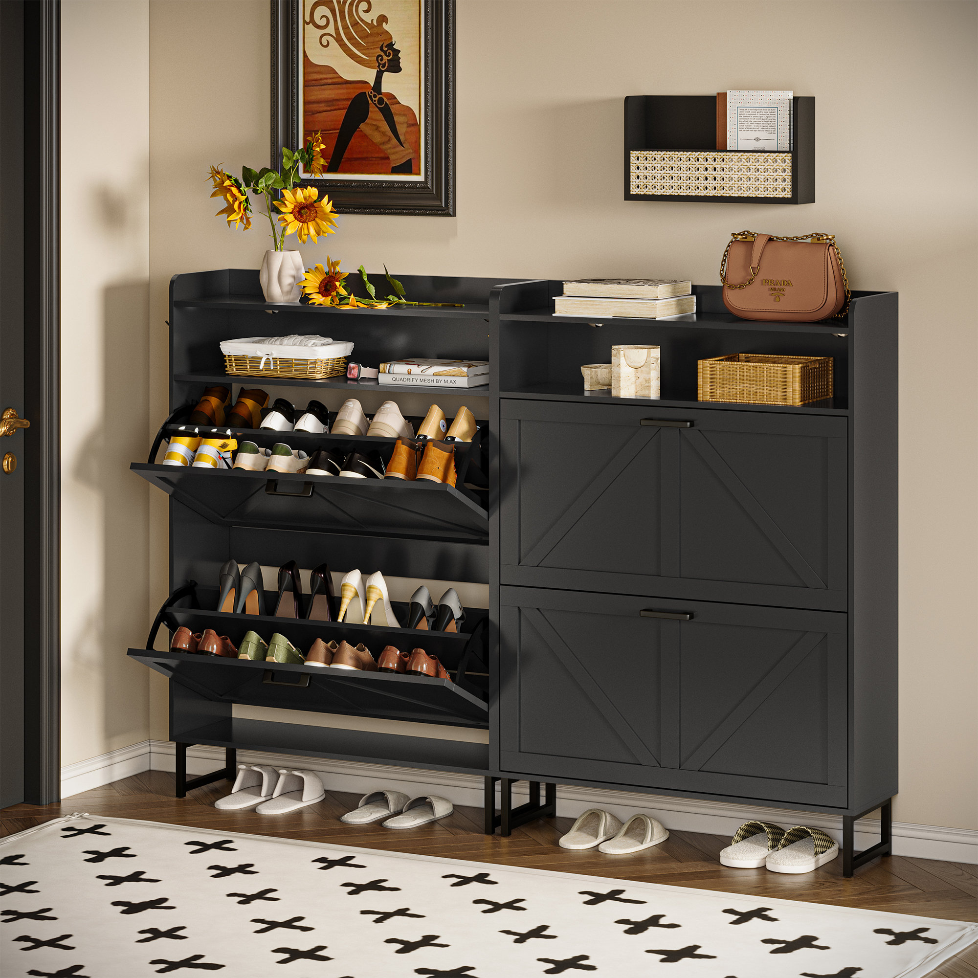 Lark Manor™ 20-Pair Shoe Storage Cabinet with 2 Flip-Down Drawers, 2 ...