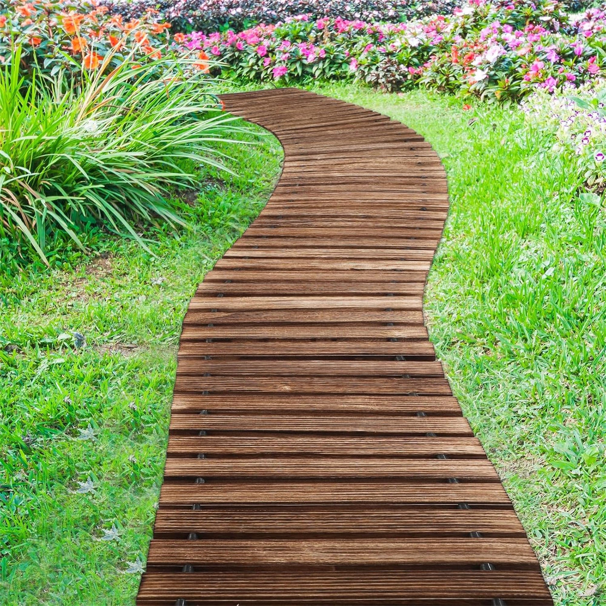 Arlmont & Co. 6Ft Wooden Garden Pathway, Outdoor Roll-Out Cedar Curved ...
