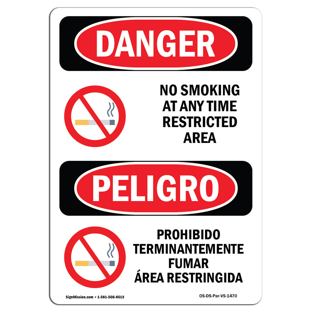 SignMission No Smoking Restricted Area Bilingual Danger Sign - Wayfair ...
