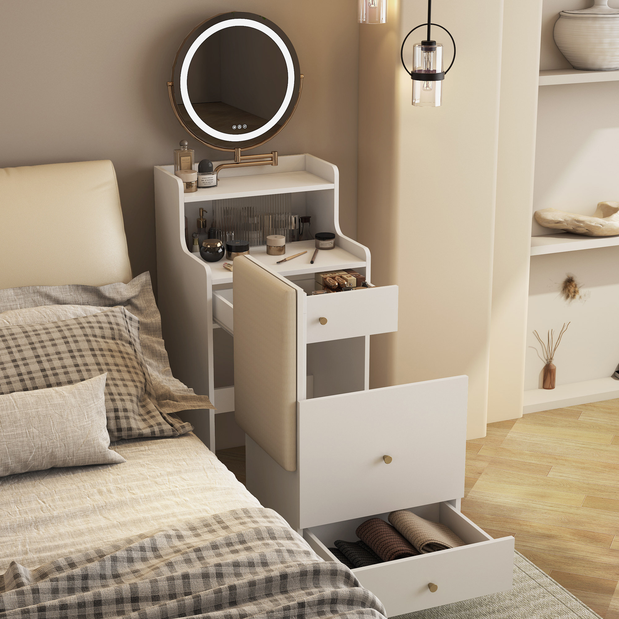 Brayden Studio 3 in 1 Vanity Desk With mirror and light ,Small makeup ...