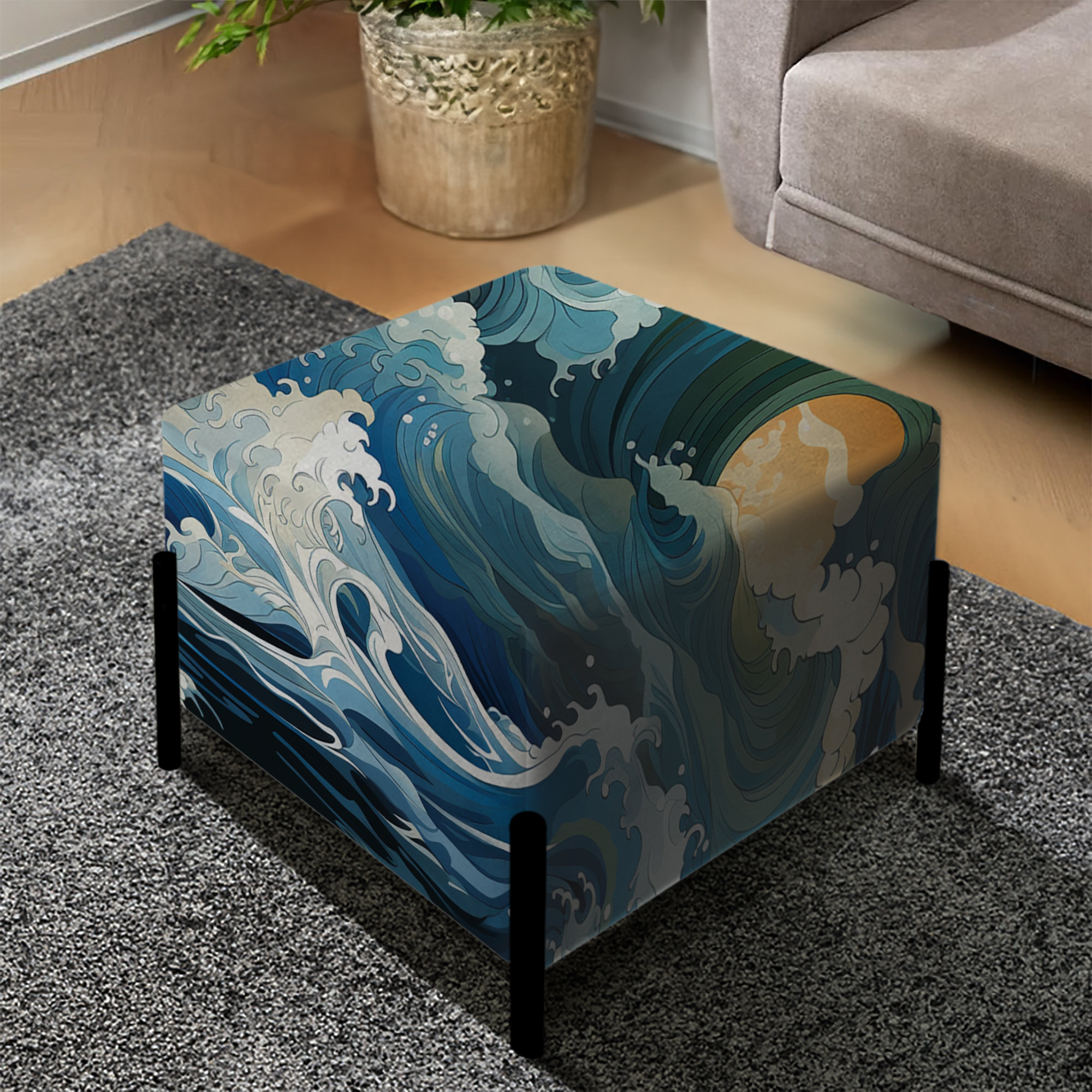 Design Art Japan Tsunami Waves - Coastal Square Ottoman - Wayfair Canada