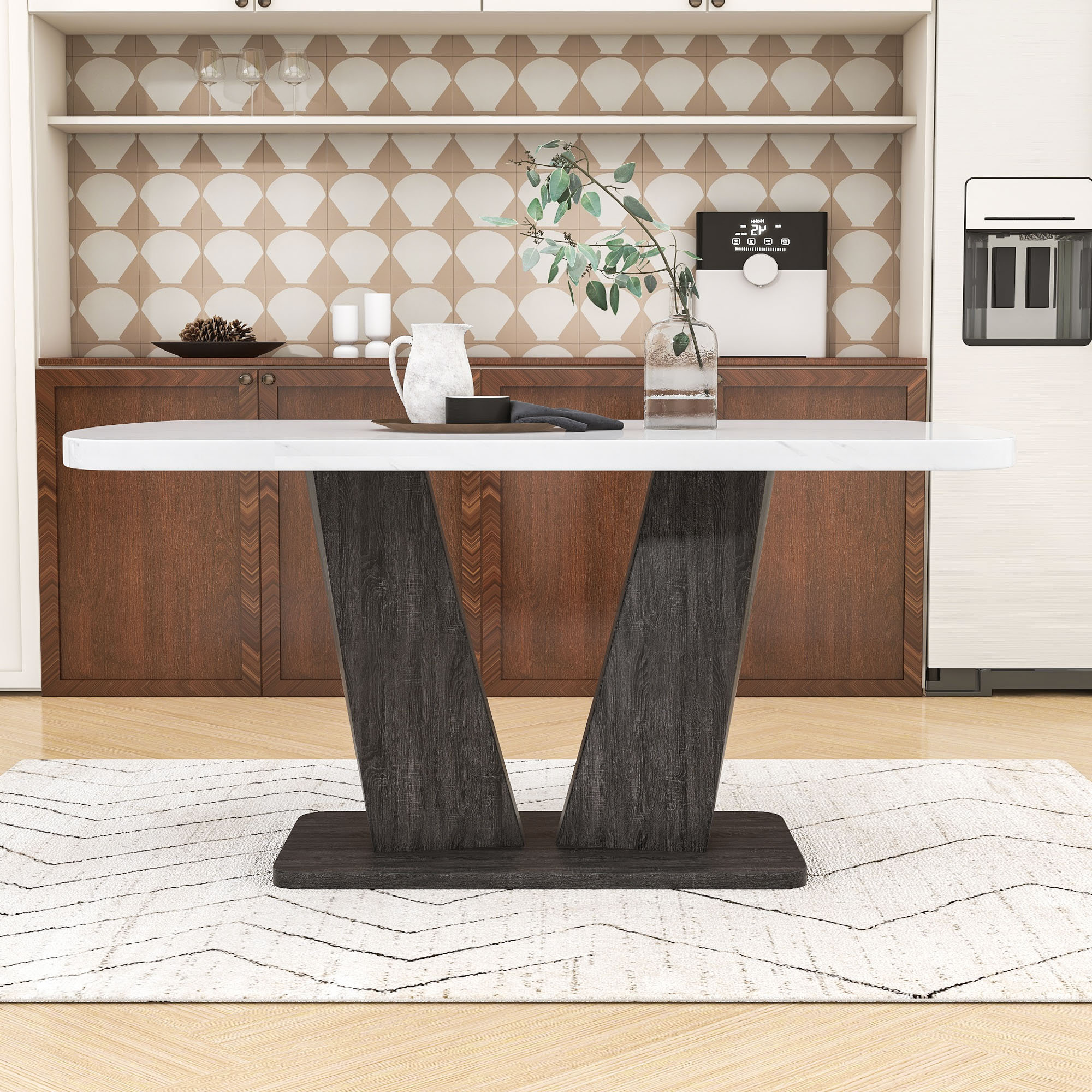 Ivy Bronx Dining Table with 63-inch Rectangular Table and Elegant V ...