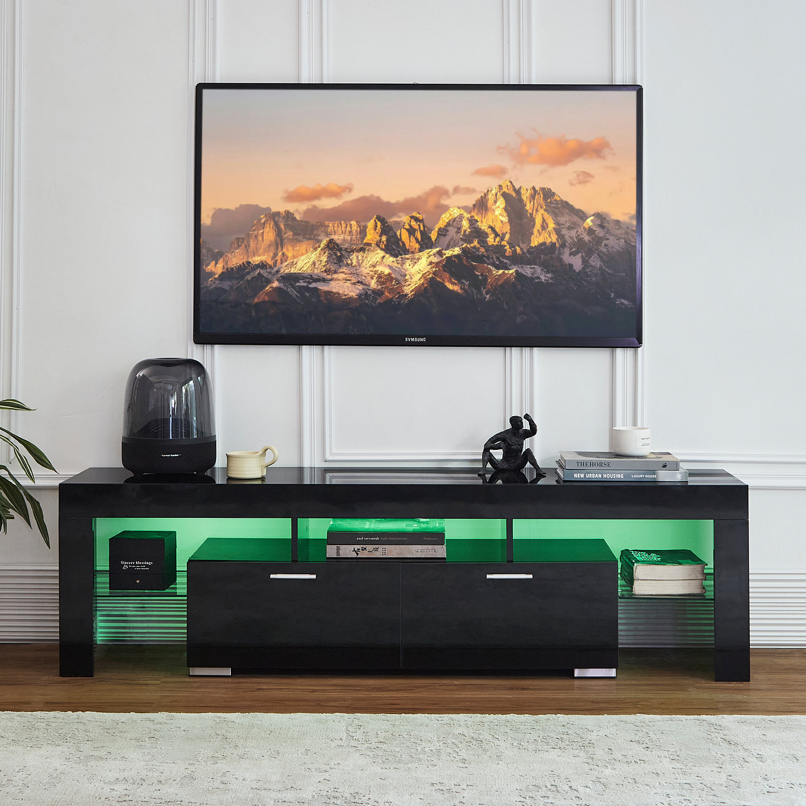 Wrought Studio Nrizc White LED TV Stand for 75 Inch TV, High Gloss ...