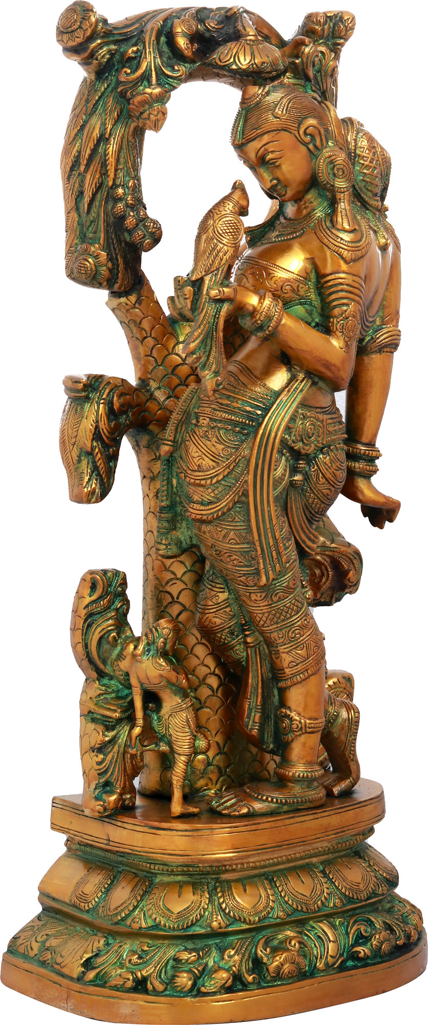 Exotic India 17" Celestial Nymph With Parrot Passing Message In Brass ...