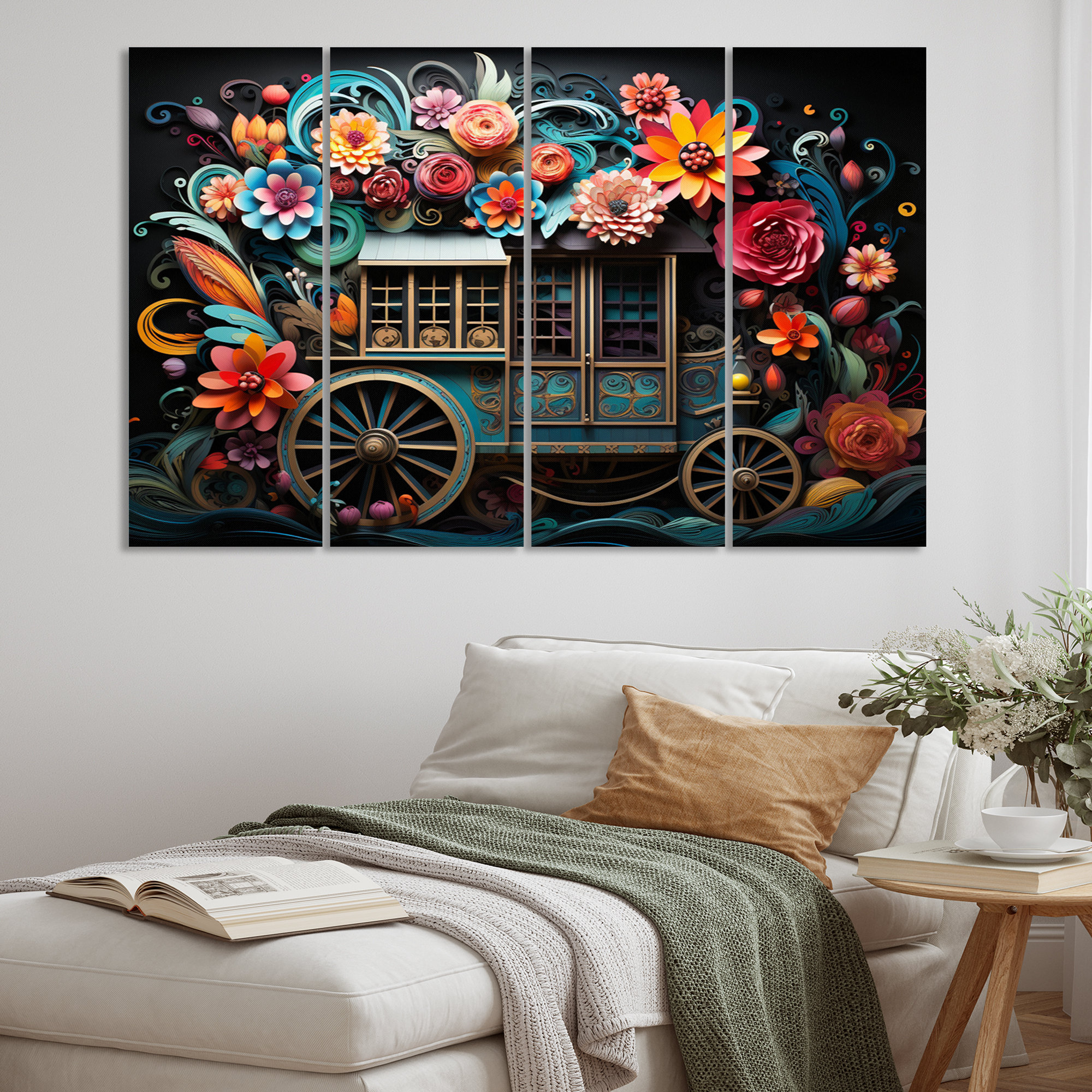 Winston Porter Teal Old Cart Cart Of Dream On Canvas 4 Pieces Print ...