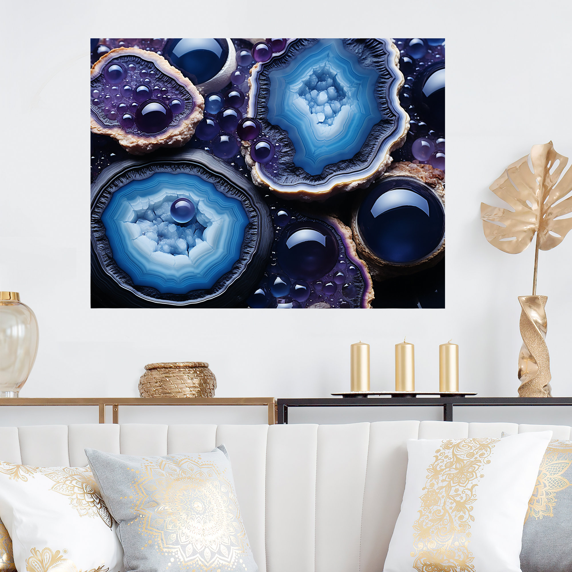 Design Art Blue Stone Geode Volcano - Stone Geode Metal Wall Art ...