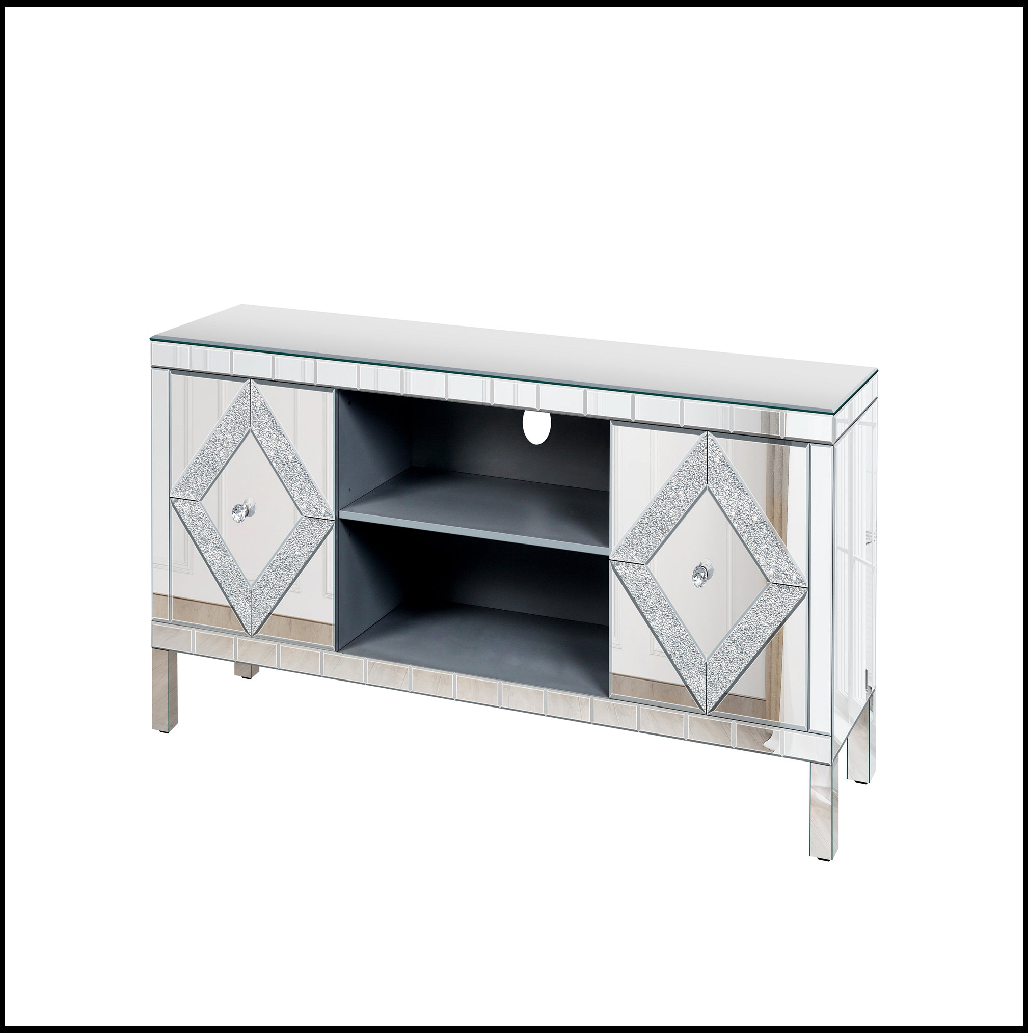 Mercer41 Mirrored TV Stand For 65+ Inch TV,Sliver TV Console Table With ...