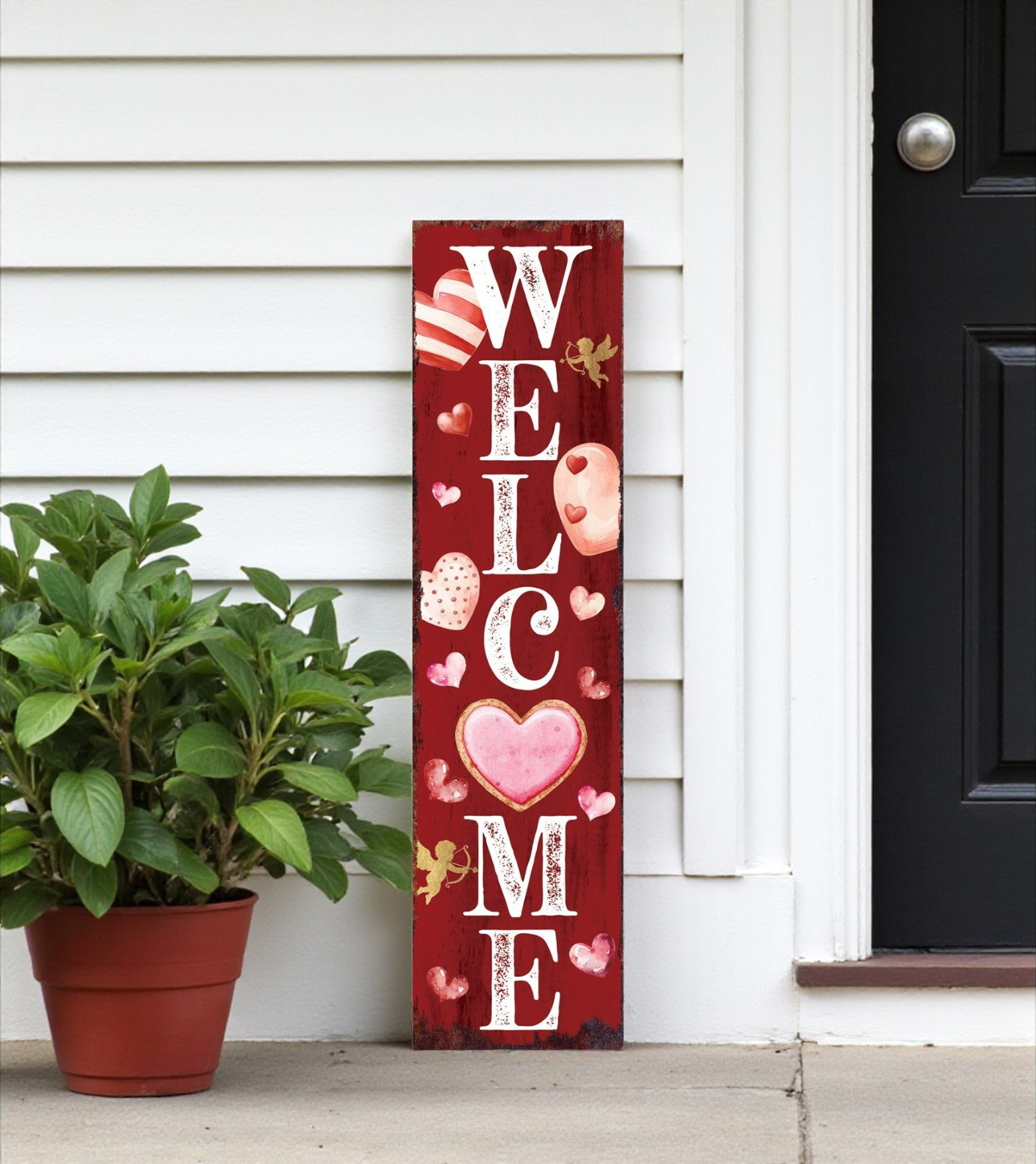 HomeRoots 36" Pink Red And White Solid Wood Welcome Valentine's Day ...