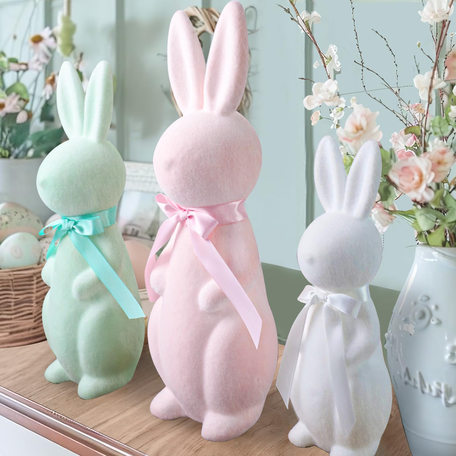 The Holiday Aisle® 3 Pack Pastel Flocked Bunny Kit | Wayfair