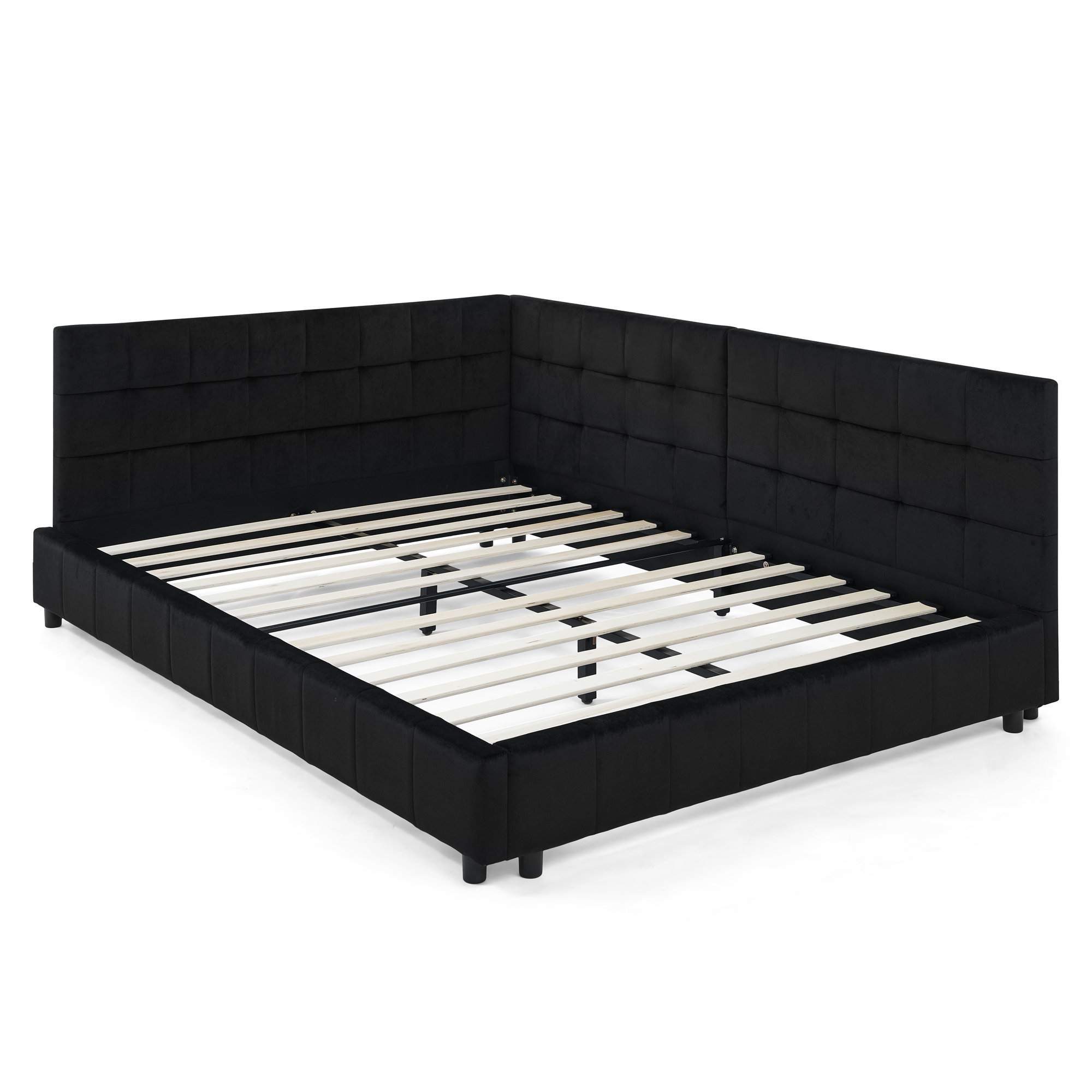 Mercer41 L-shape Corner Bed Frame Velvet Tufted Daybed & Reviews | Wayfair