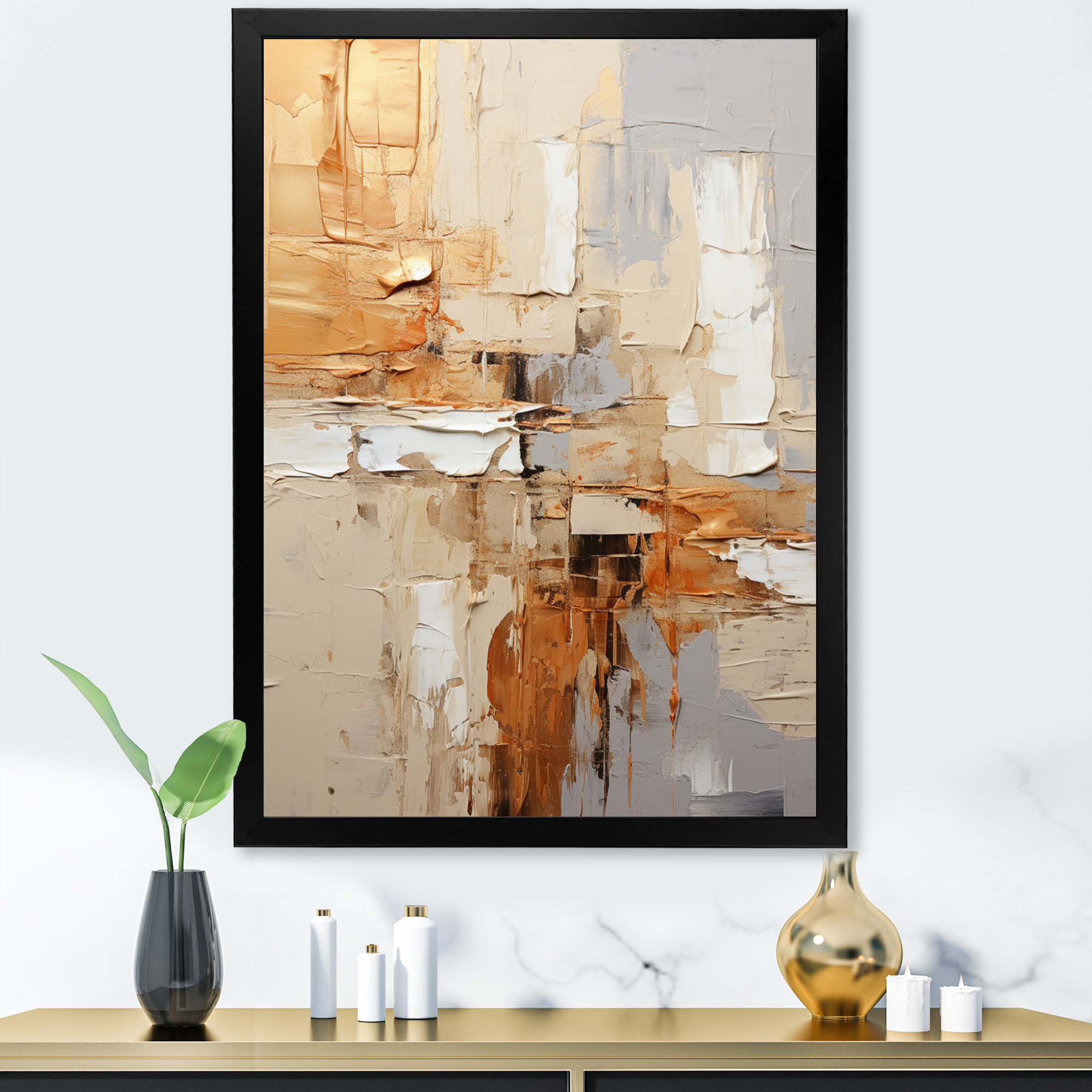 Ivy Bronx Beige Grey Geometric Collage II On Canvas Print | Wayfair
