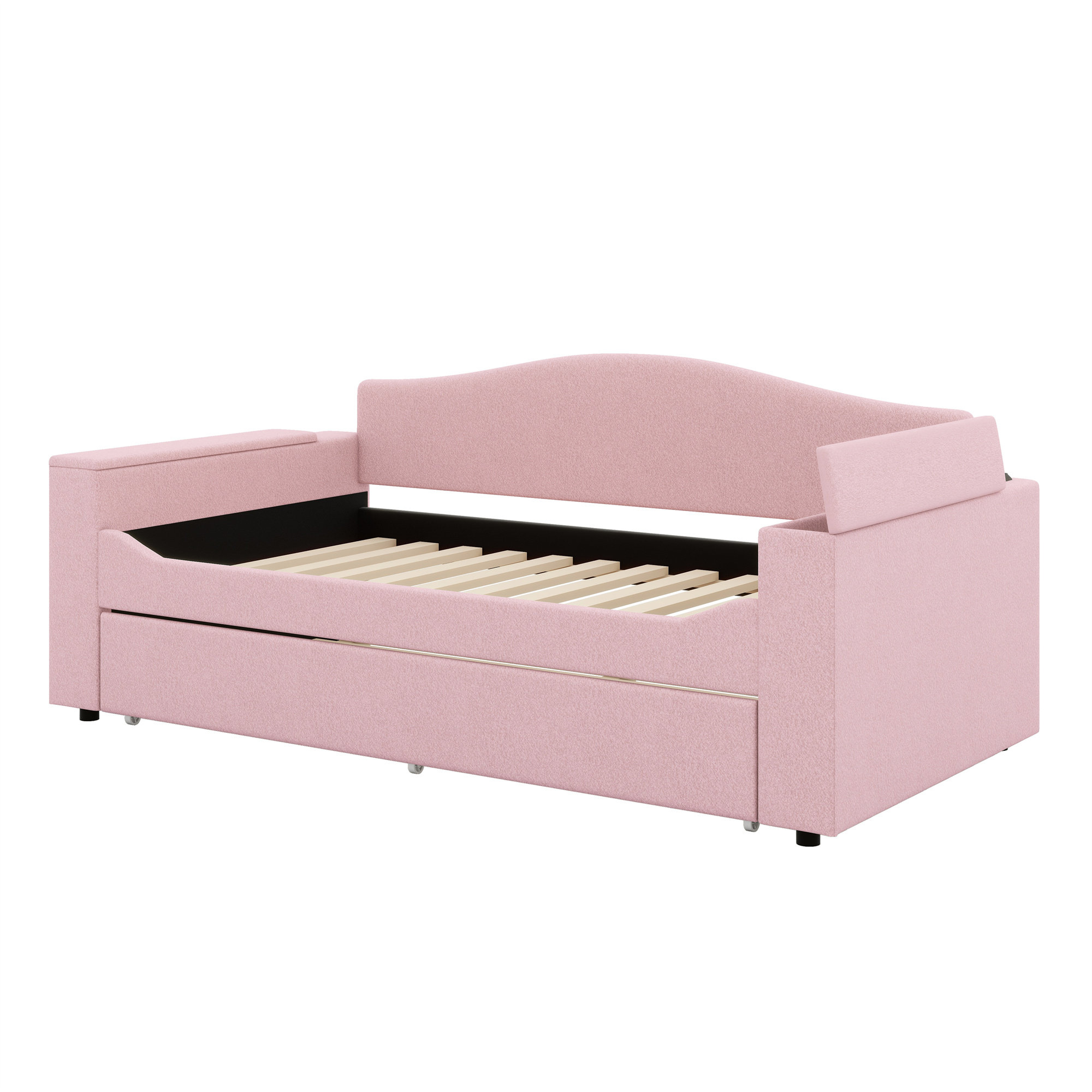 George Oliver Upholstered Daybed With Storage Armrests,Trundle And ...