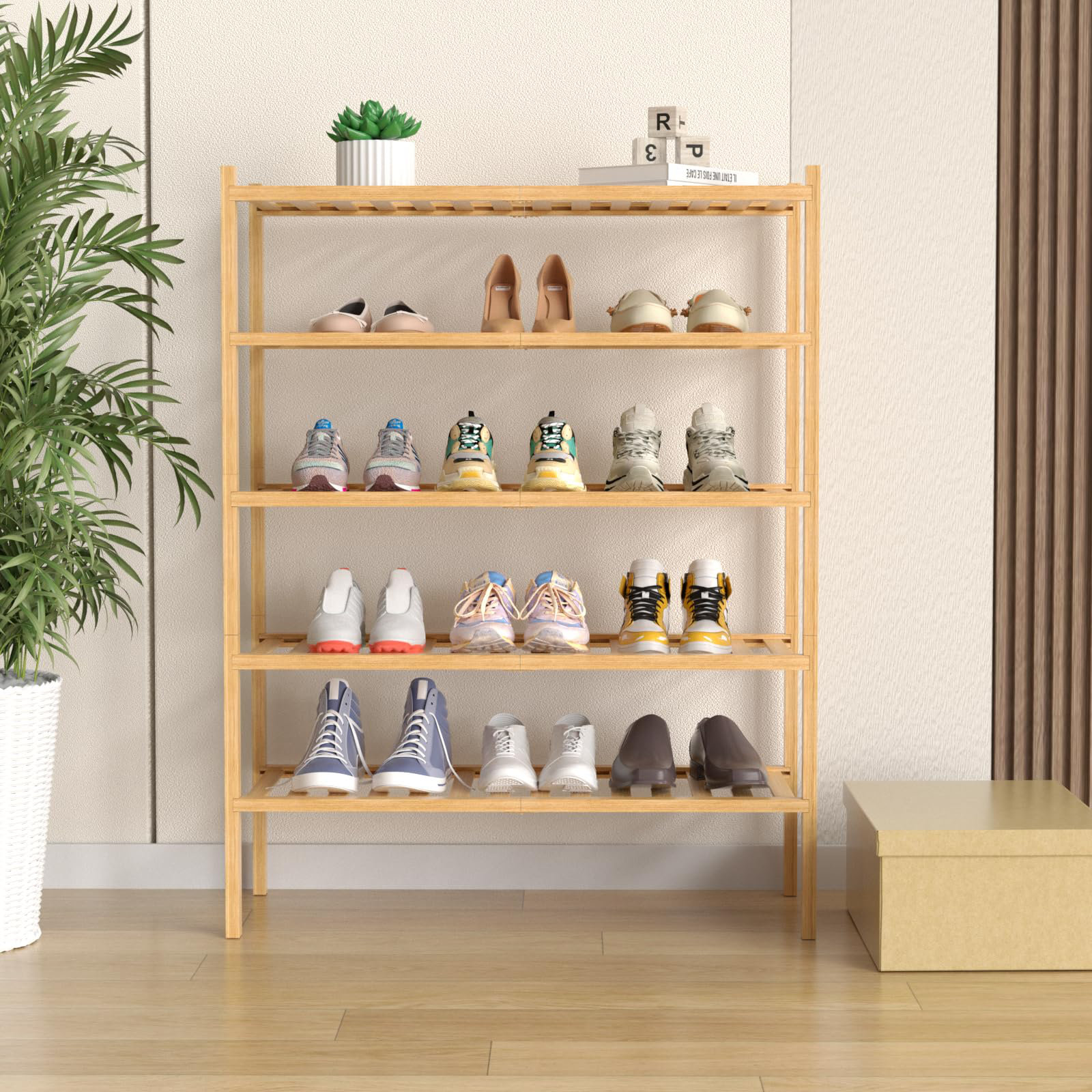 Latitude Run® Thick Bamboo Shoe Rack for Entryway, 3-Tier Free Standing ...