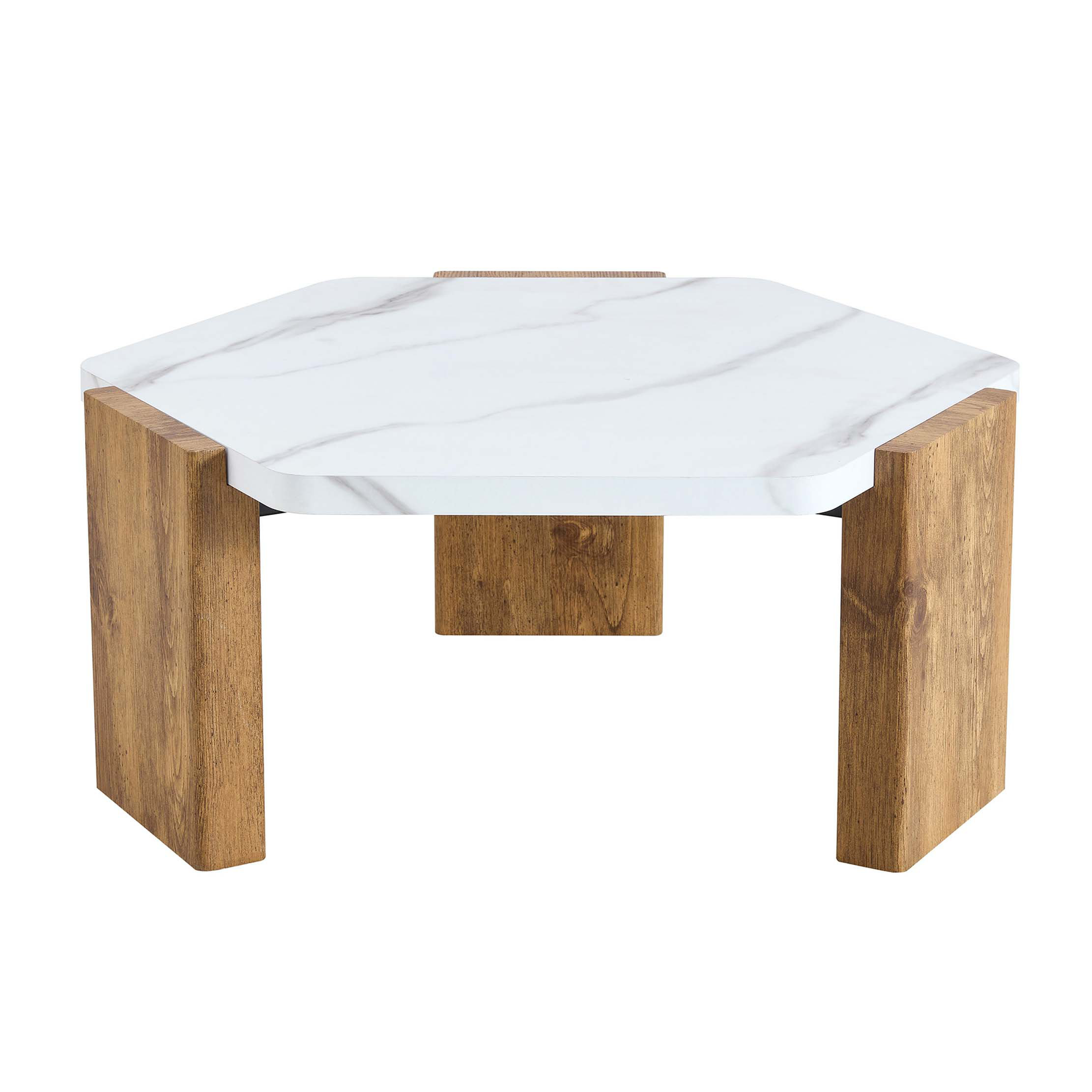 Latitude Run® Marble-Textured Coffee Table - Wooden Triangular Base ...