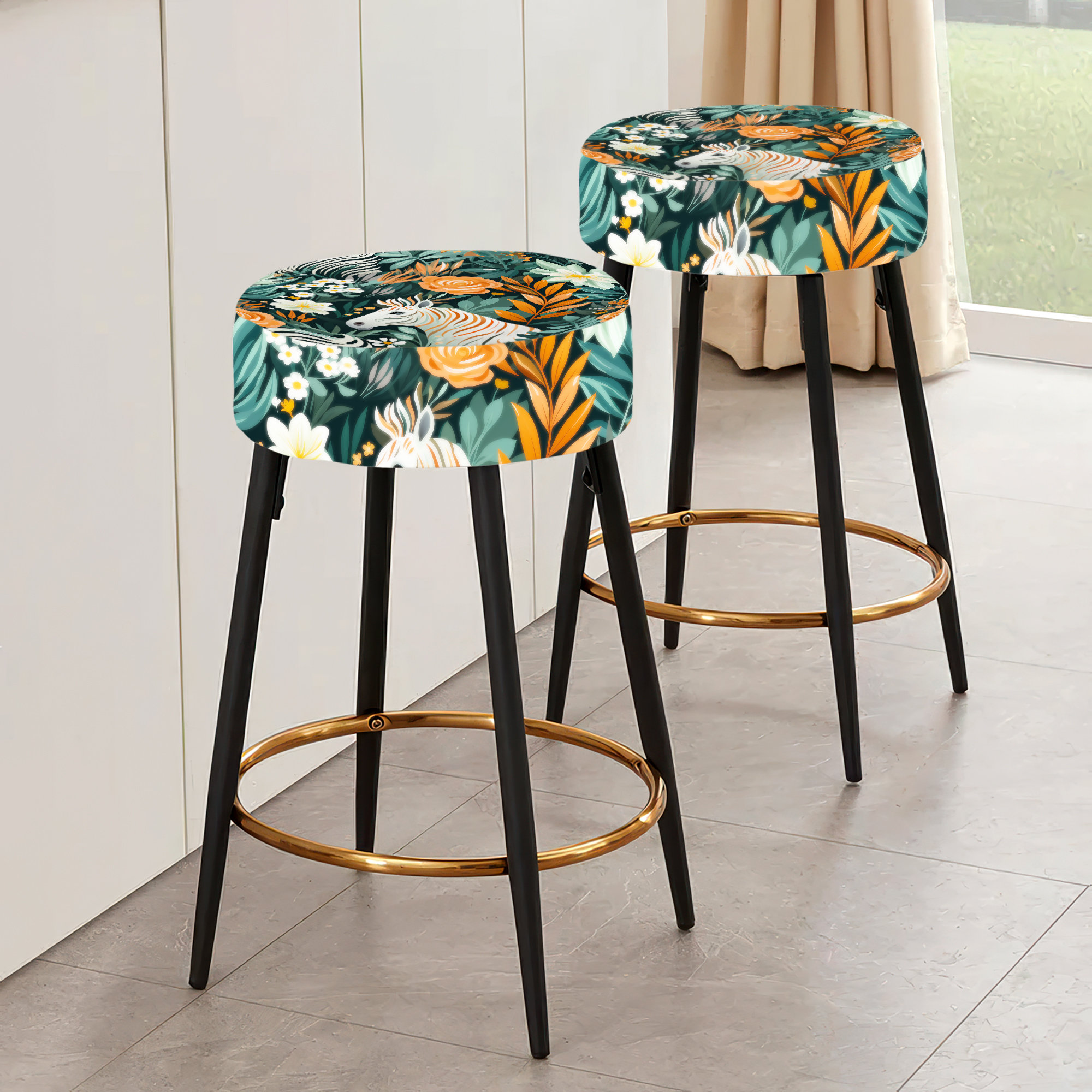 Union Rustic Loritta - Animal Print Bar Stools Set Of 2 | Wayfair