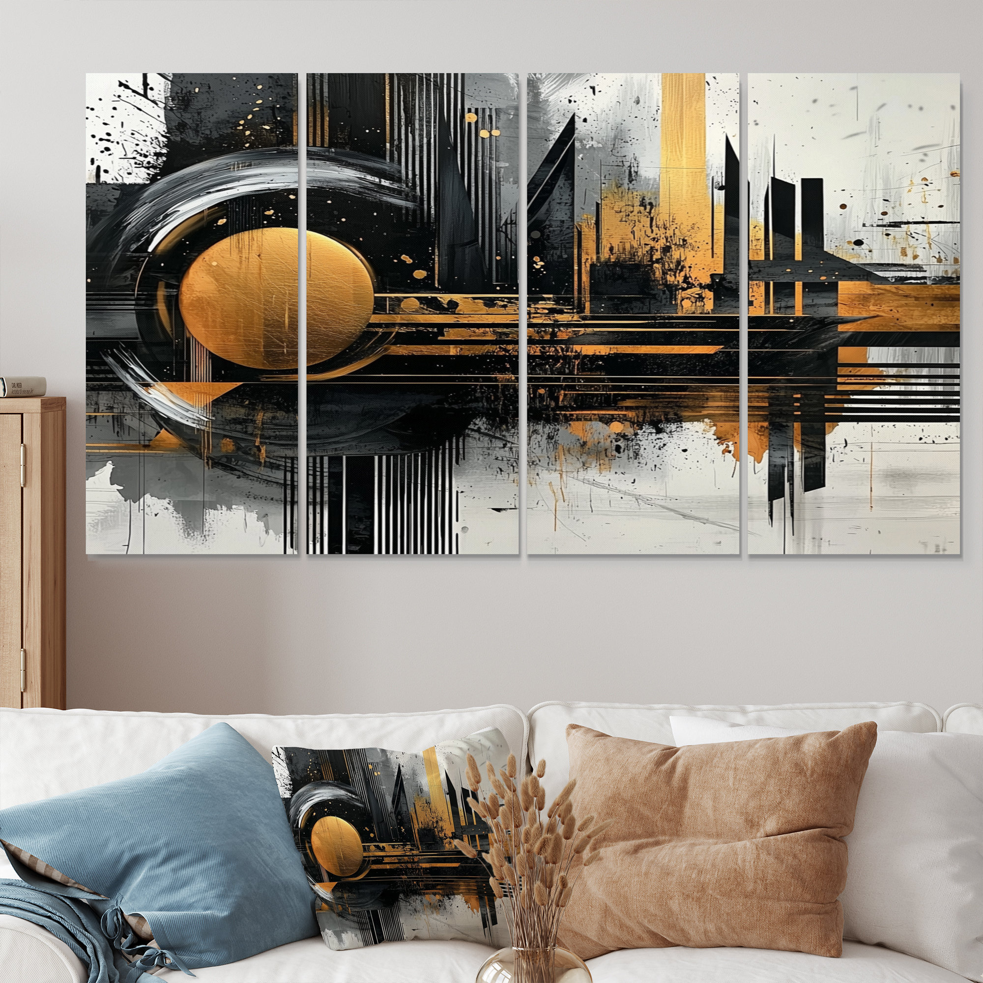 Design Art Dark Transition Golden Shifting Horizons I - Abstract Wall ...