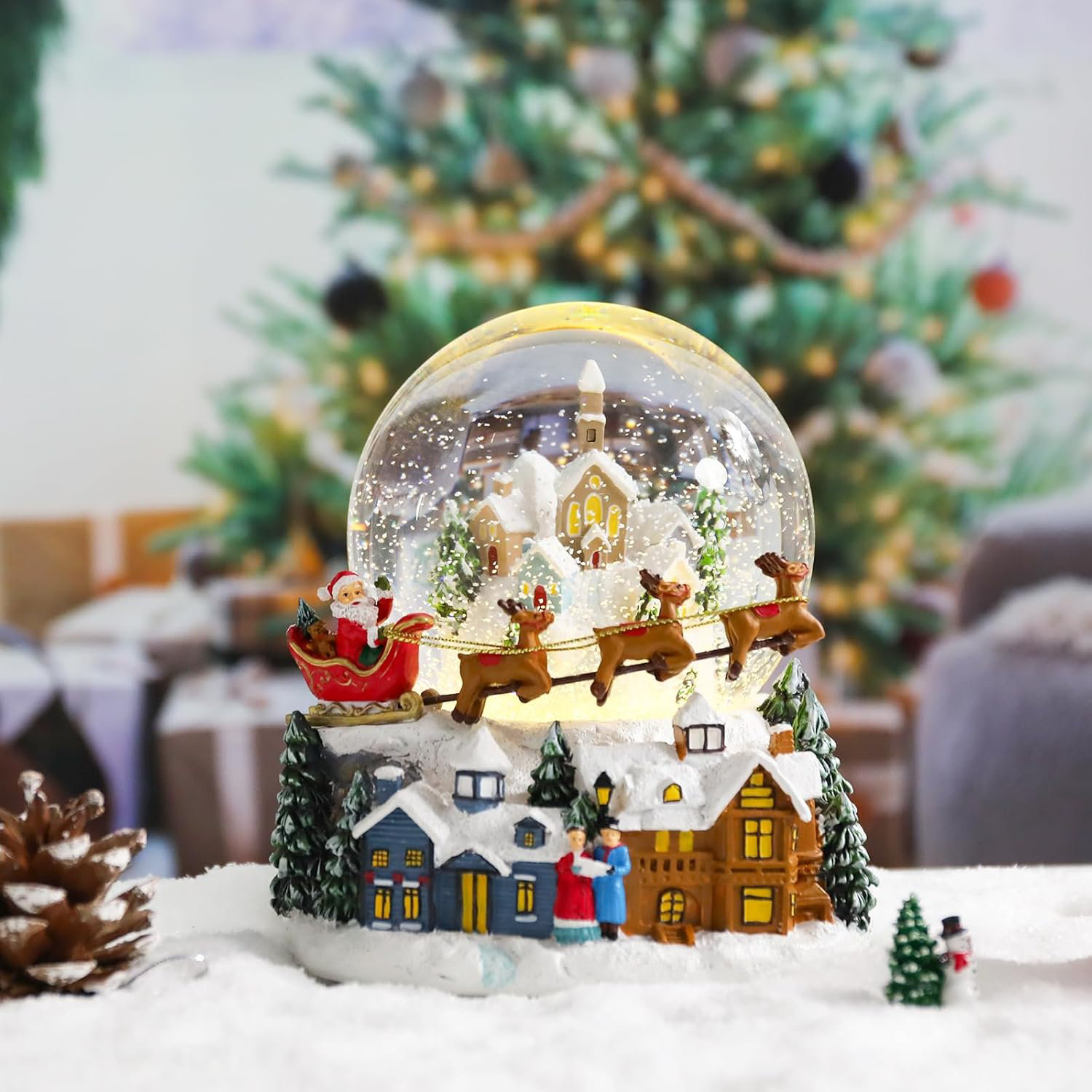 The Holiday Aisle® Snow Globe with 8 Songs Color Changing Snowman Tree Reindeer Cardinal ...