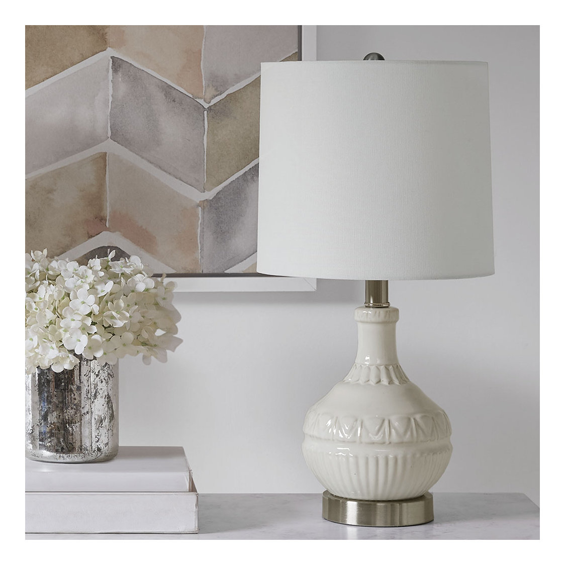 Dakota Fields White Gypsy Embossed Boho Table Lamp - Cotton Shade ...