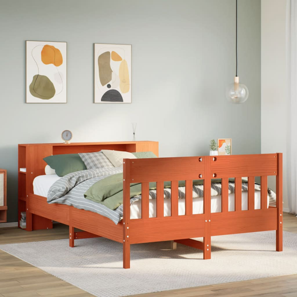 Union Rustic Bookcase Bed Without Mattress White 140X200cm Solid Wood ...