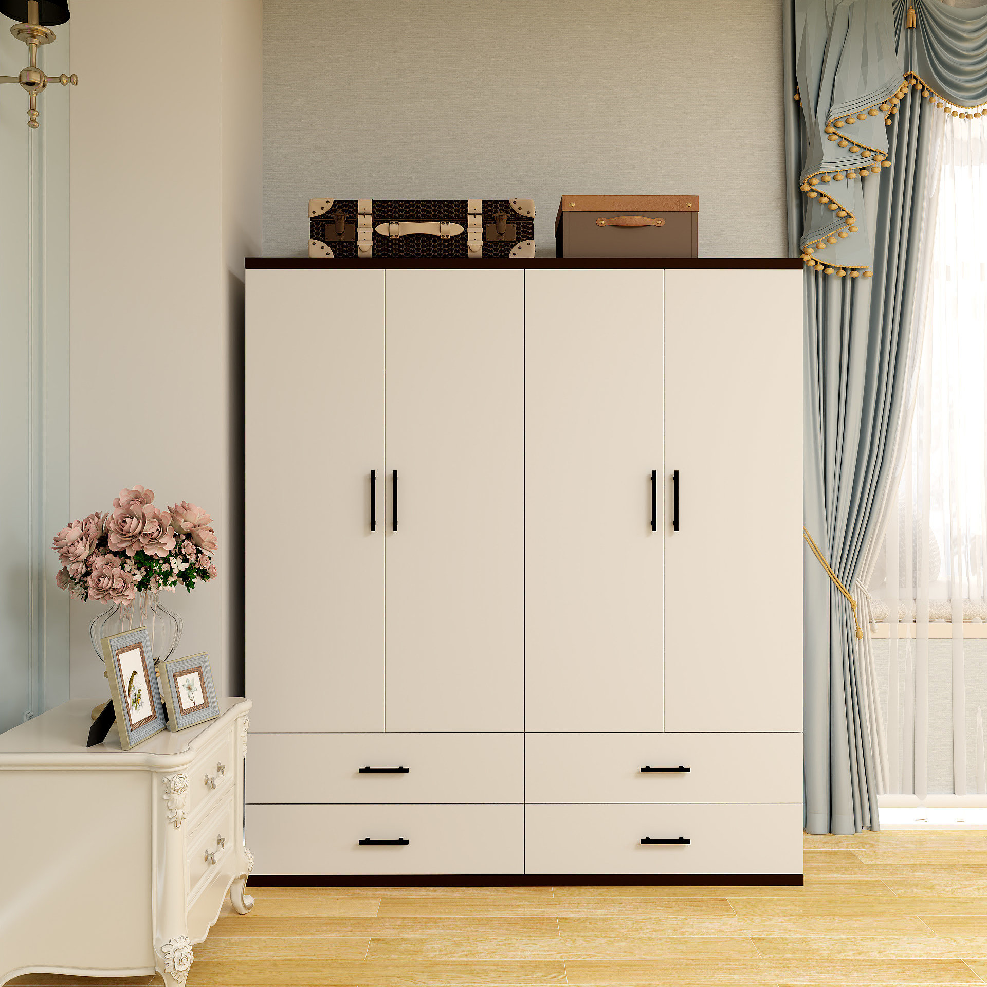 Latitude Run® 4 Doors White Manufactured Wooden Wardrobe Armoire Closet ...