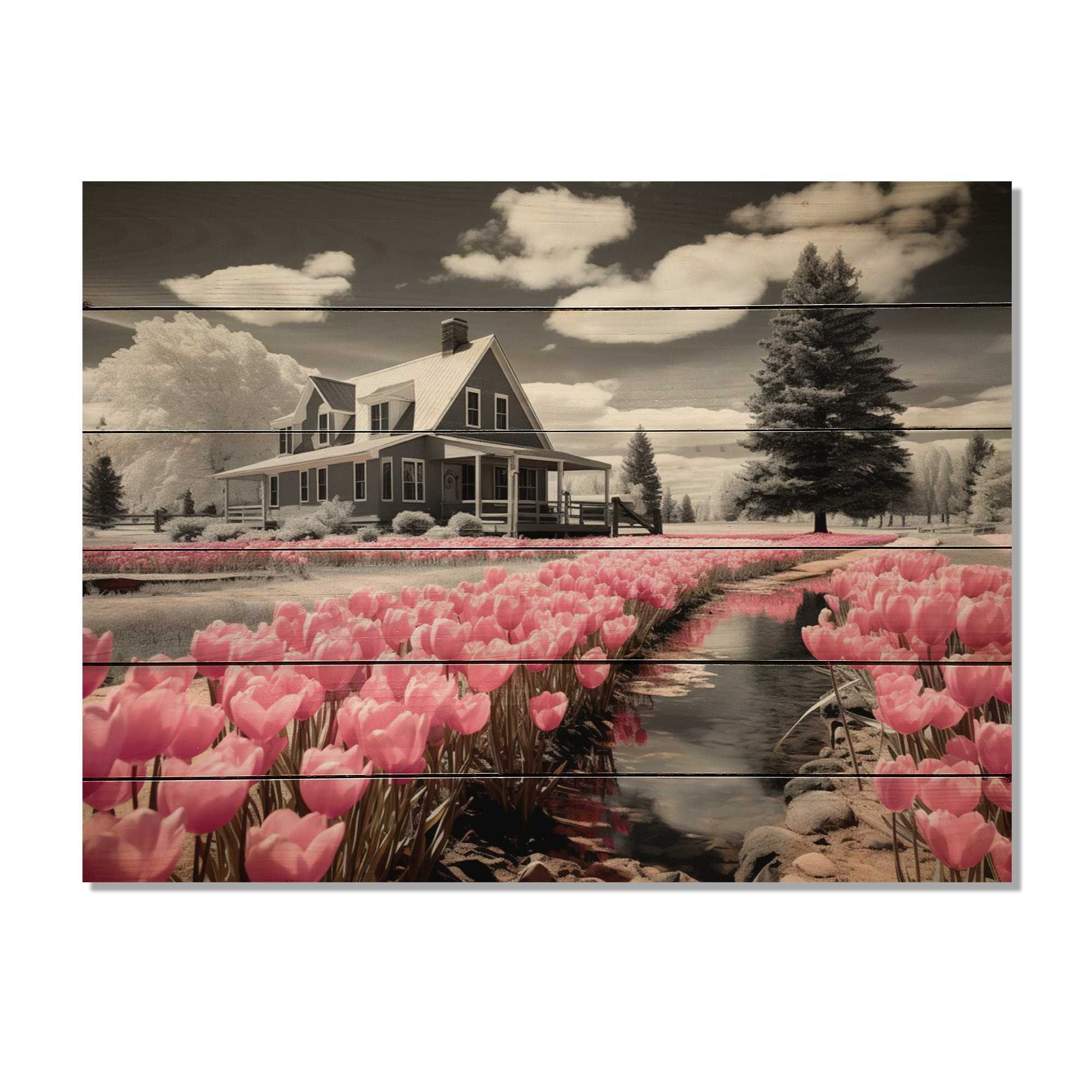 Latitude Run® Pink Farmhouse Frontyard Oasis On Wood Print - Wayfair Canada