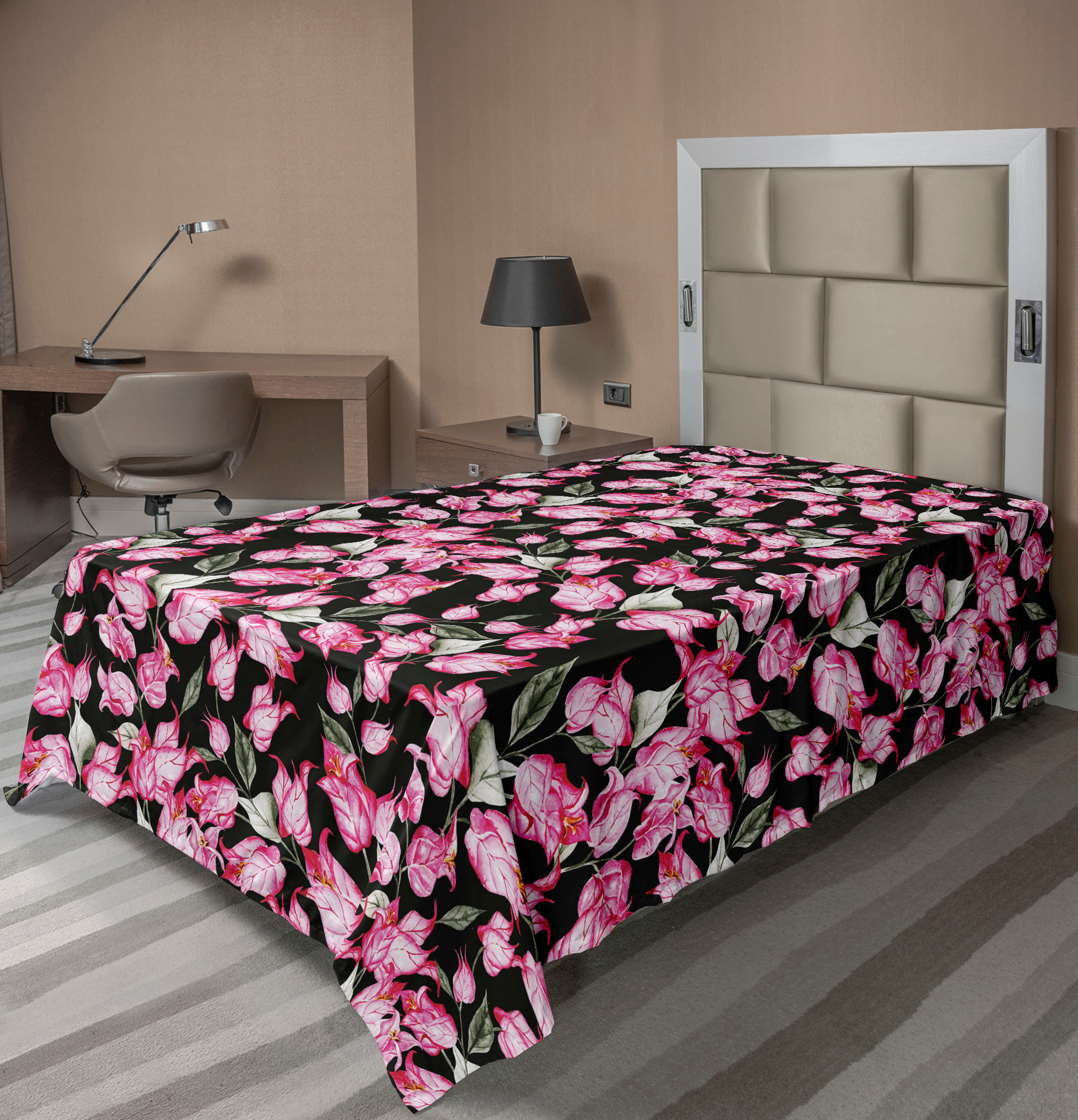 Ambesonne Spring Flat Sheet Bougainvillea Flowers Print Hot Pink Reseda ...