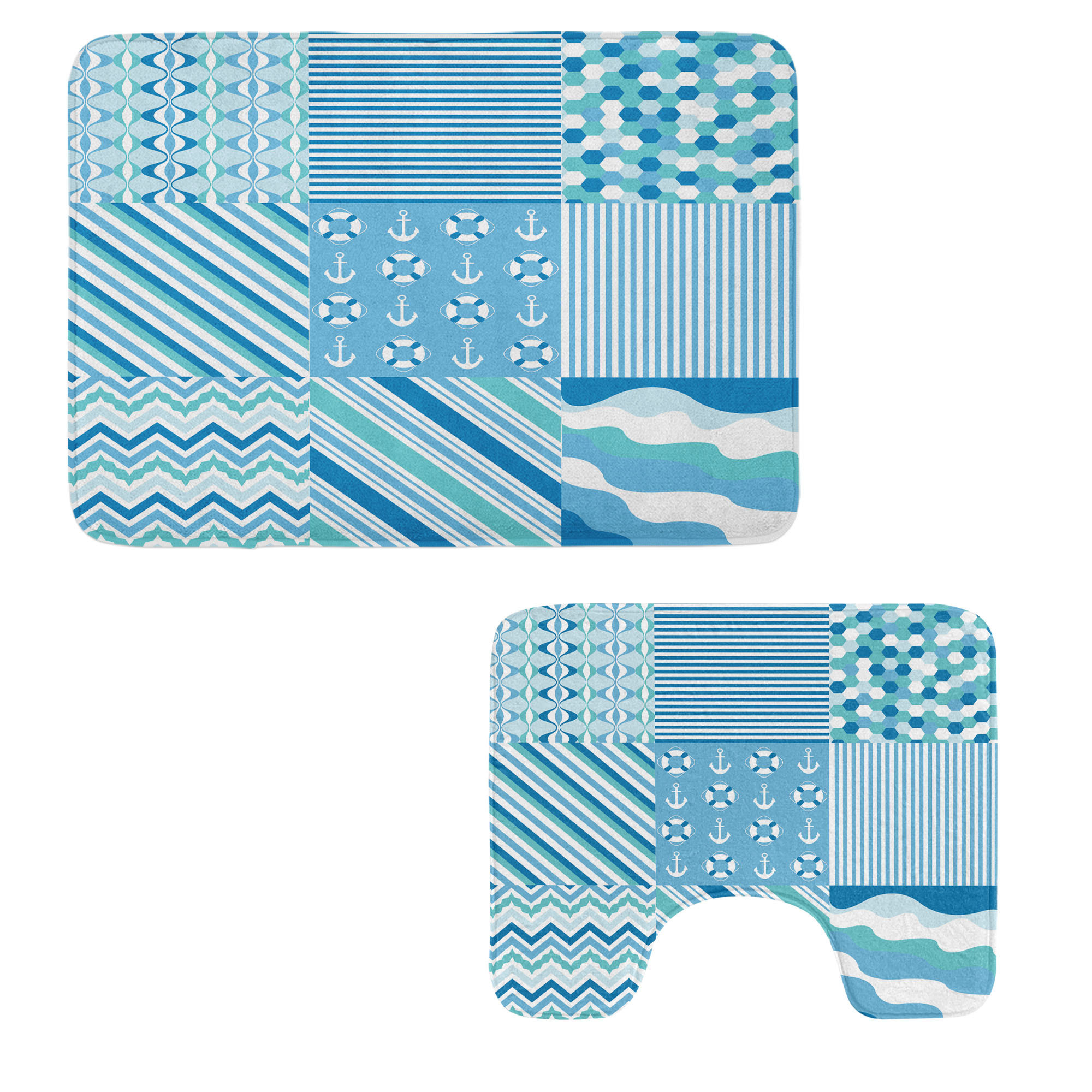 East Urban Home Chevron Bathroom Rug Set 2 Pieces Rectangle & Contour ...
