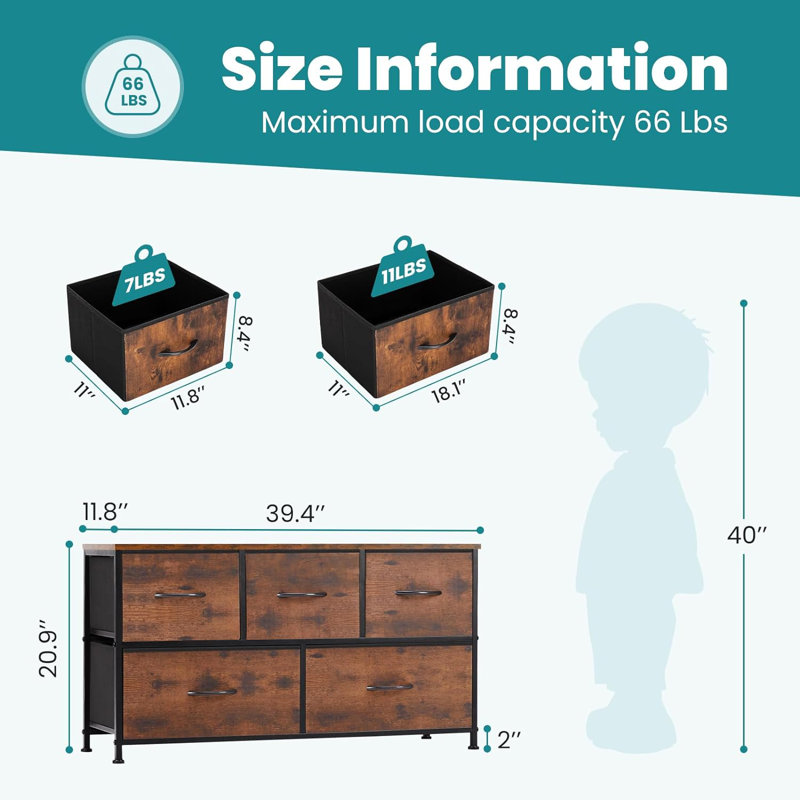 17 Stories Vanelly 5 - Drawer Dresser | Wayfair