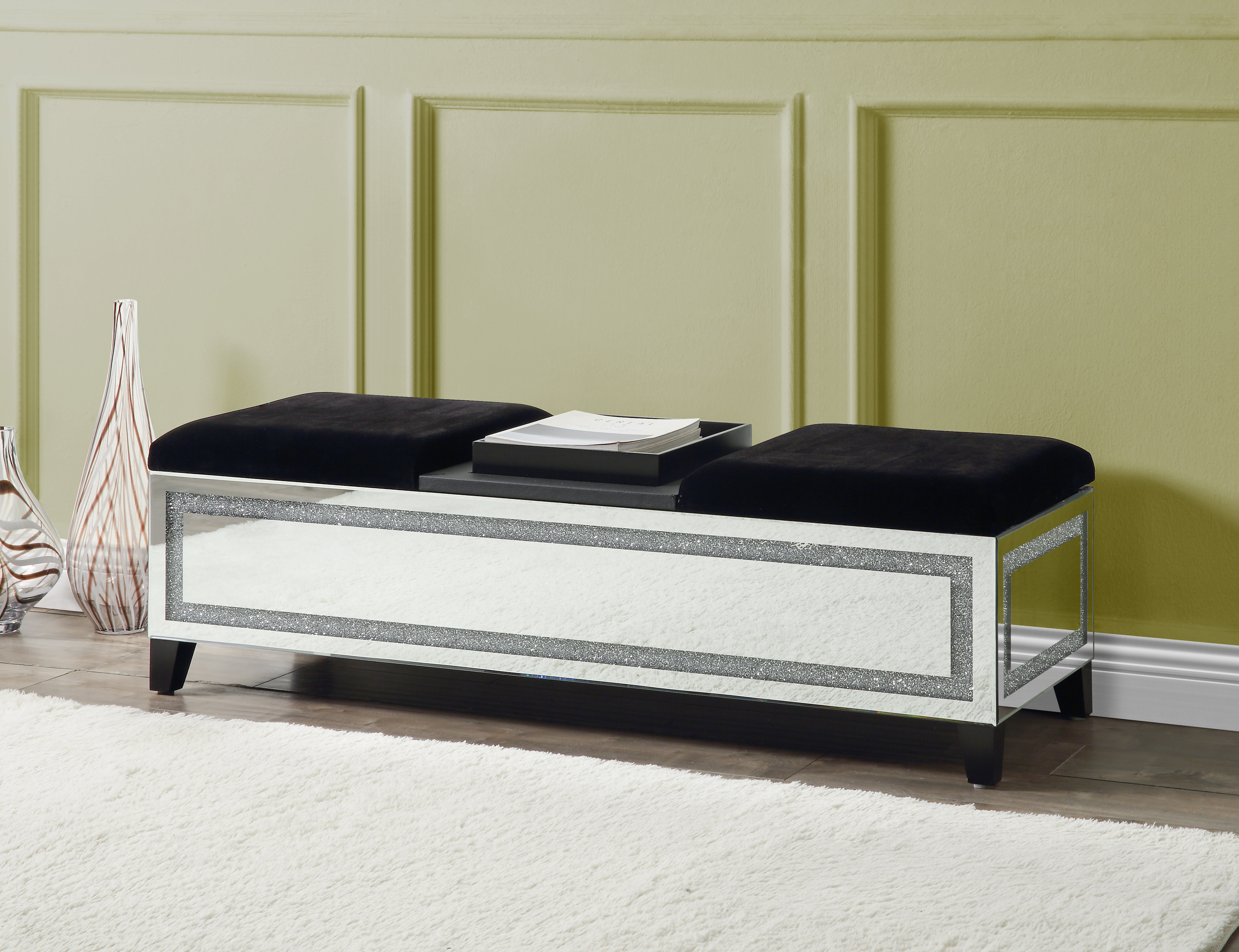 Everly Quinn Athen Faux Leather Upholstered Storage Bench in Black and ...