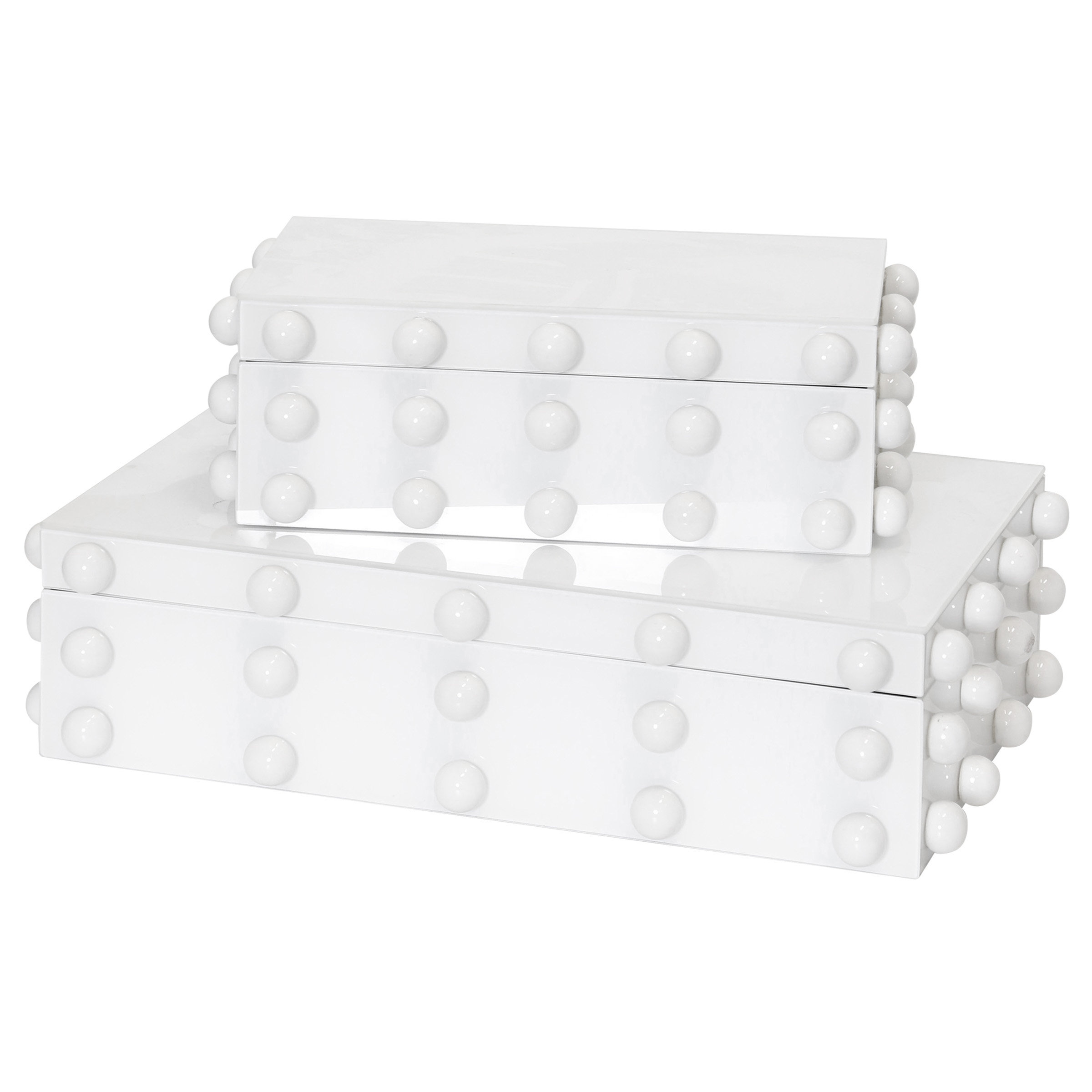 Hokku Designs Batu Box- Set Of 2 - White Finished Glass Box With ...