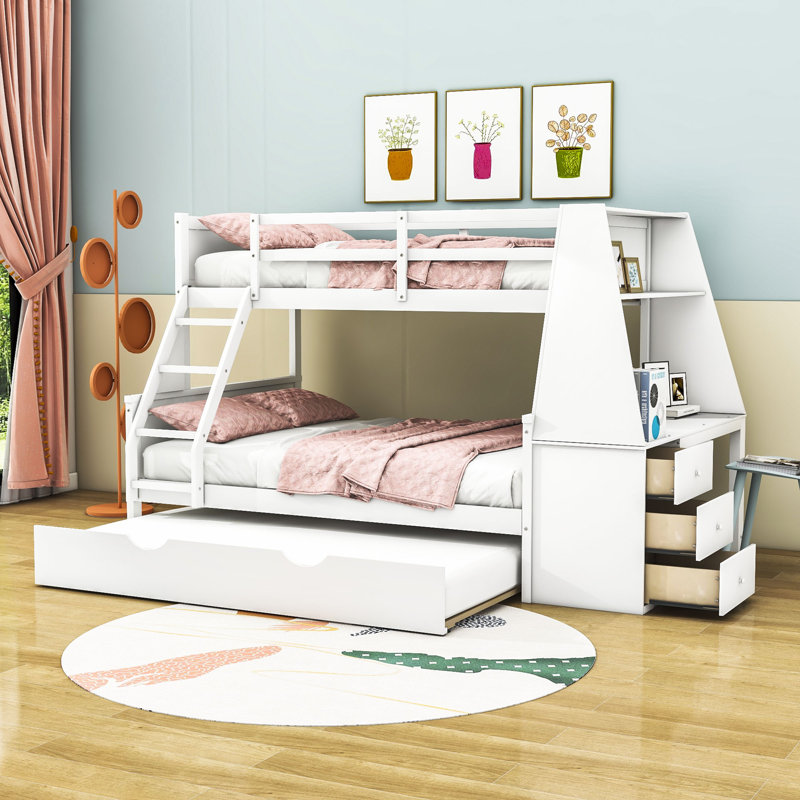 Viv + Rae™ Kirksey Twin Over Full 3 Drawer Standard Bunk Bed with Built ...