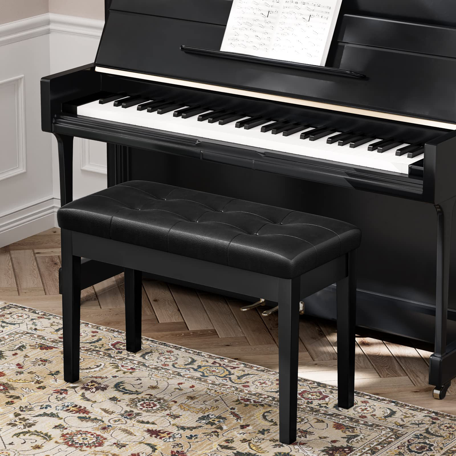 Latitude Run® Duet Piano Bench With Padded Cushion And Storage ...