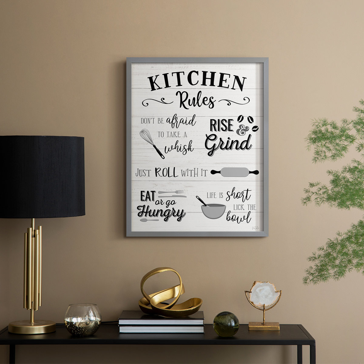 Ophelia & Co. Rules of the Kitchen Framed Print - Solid Wood | Wayfair