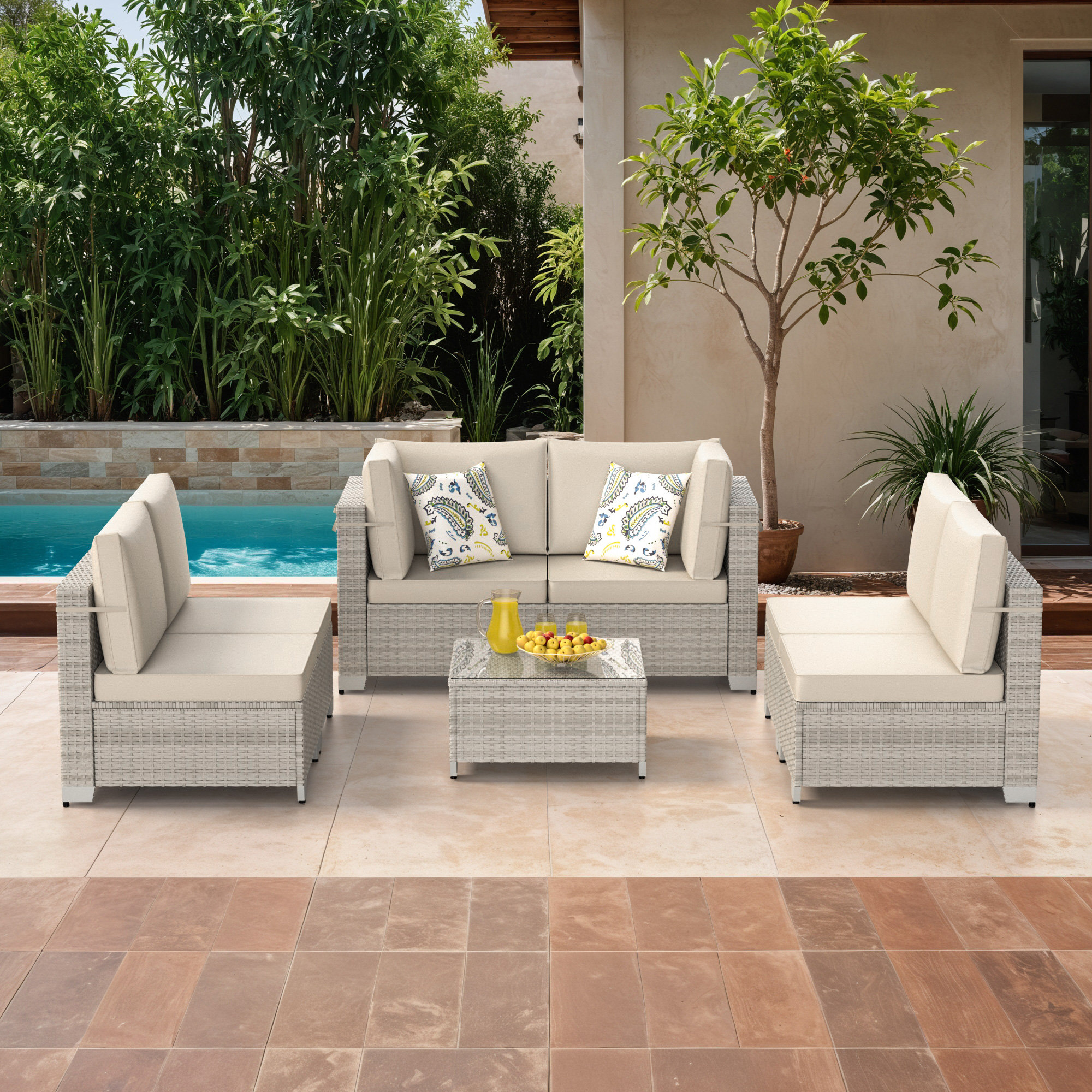 Ebern Designs Patio Furniture Set 7 Pieces Modular Outdoor Sectional ...