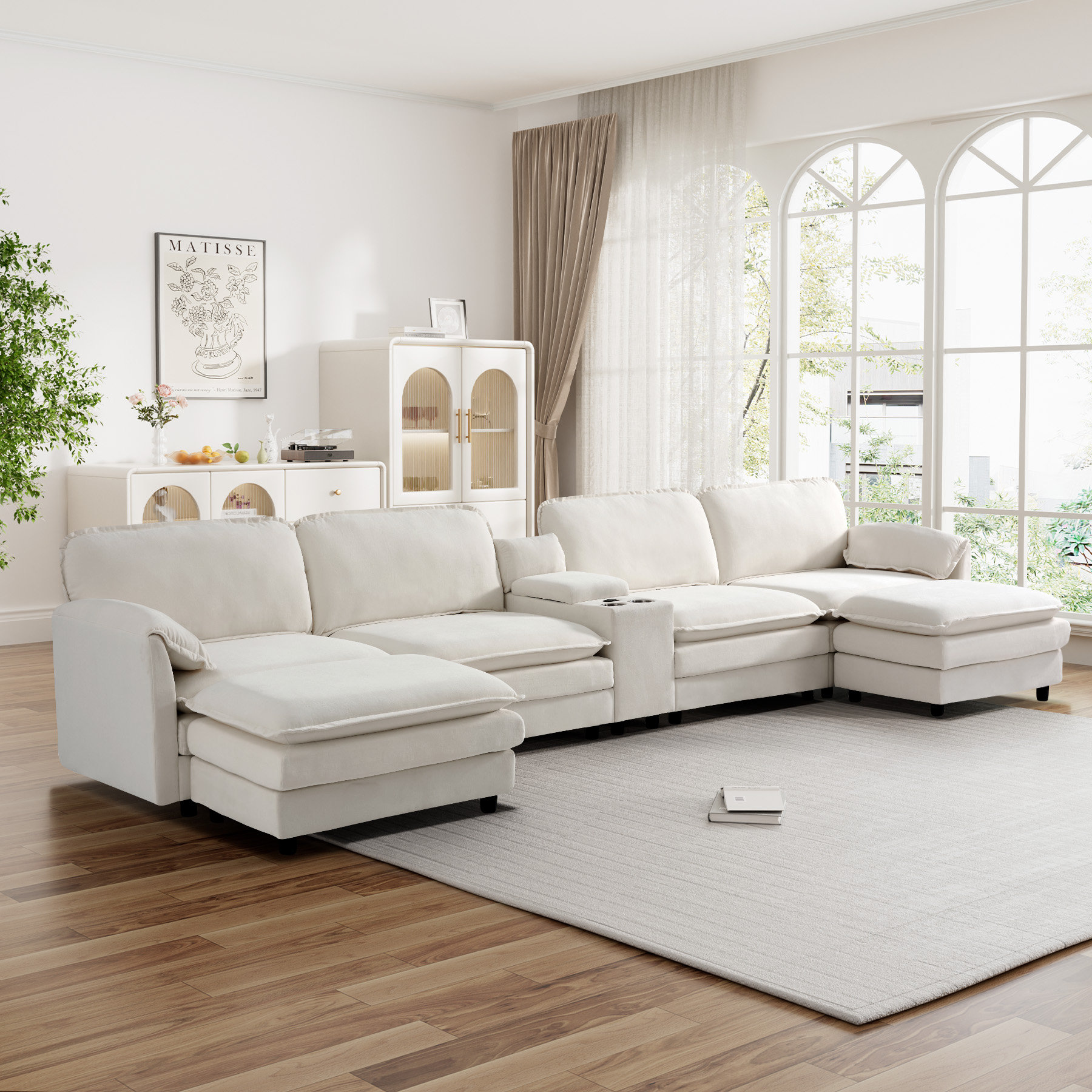 Latitude Run® Kariba Modular Sofa With Ottomans, Console With 2 Cup ...