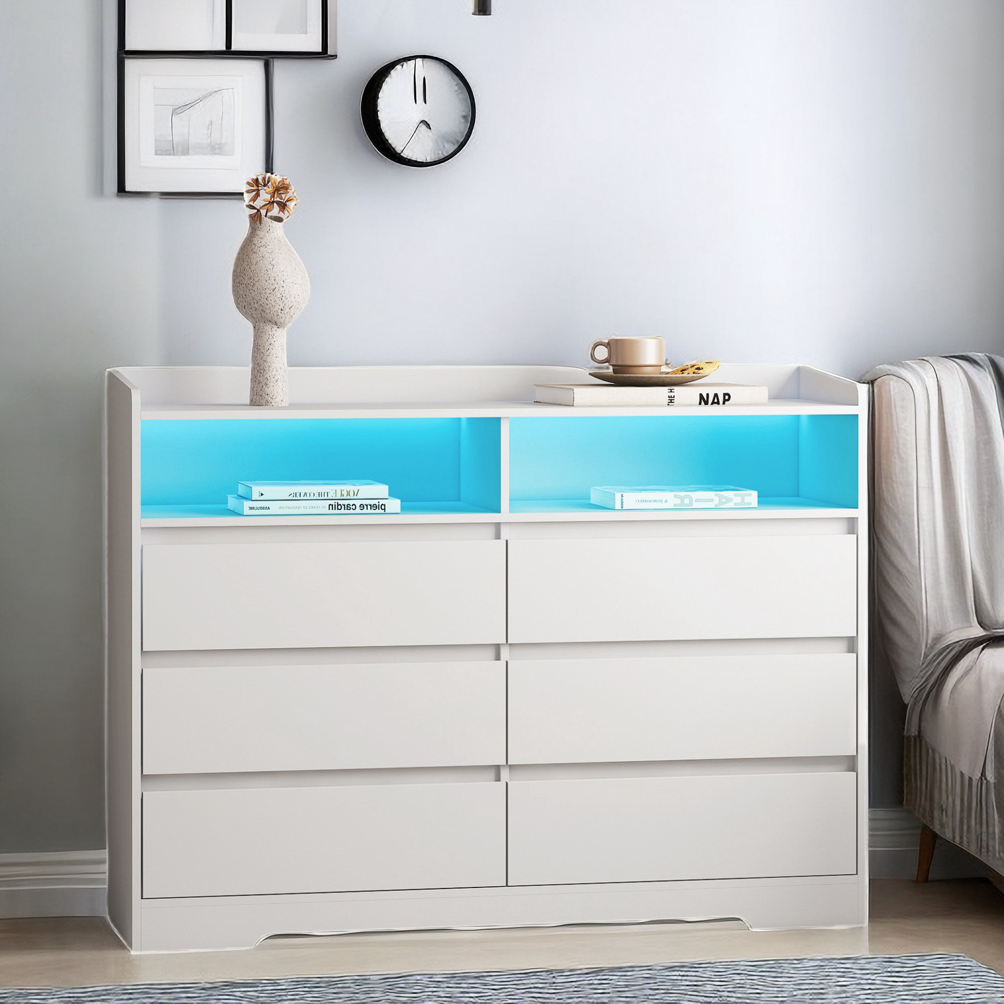 Wrought Studio™ Jebadiah 51.18" Wide 6-Drawer Double Dresser with LED ...