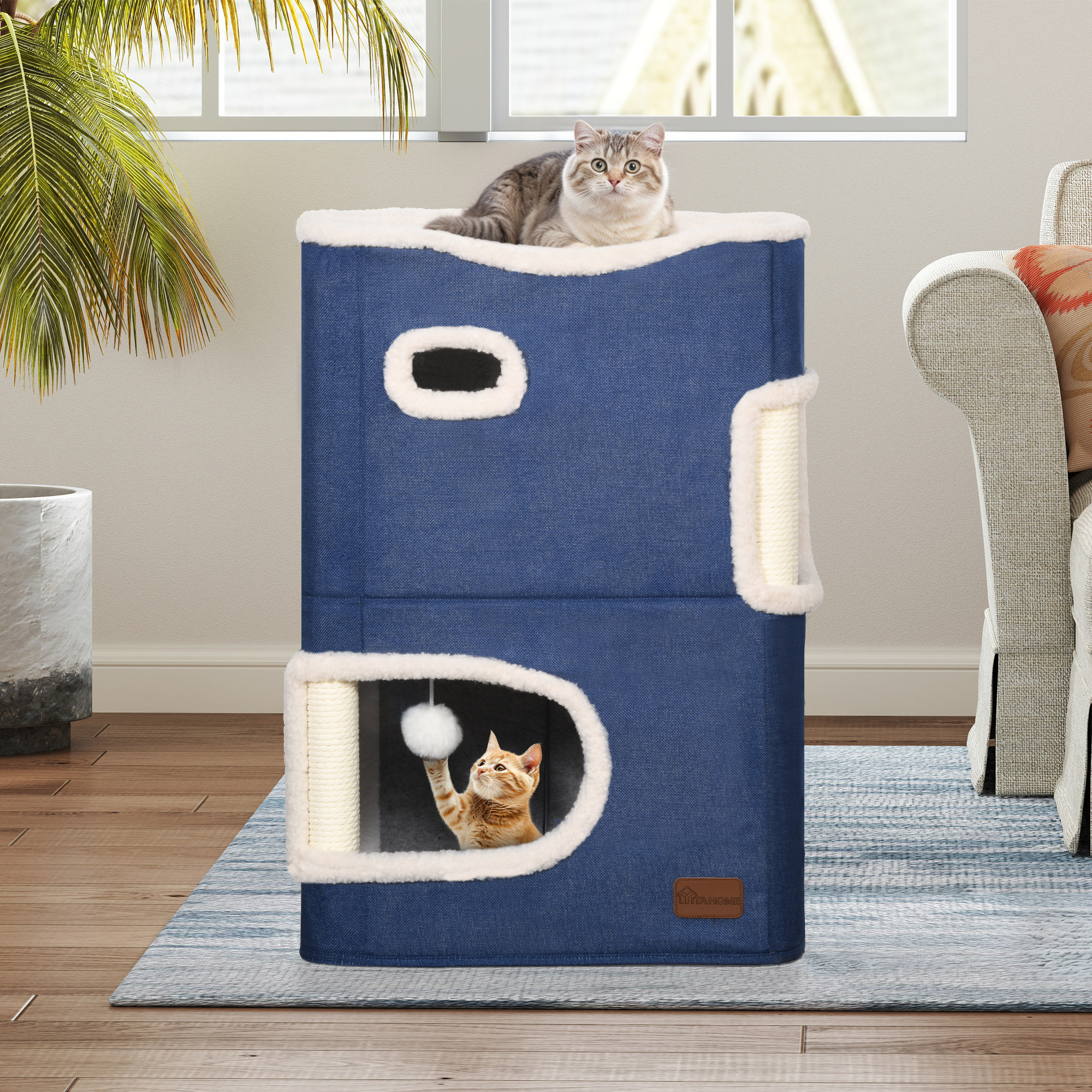George Oliver 2 Storey Cat House, Cat Cave Beds For Indoor Cats, Small ...