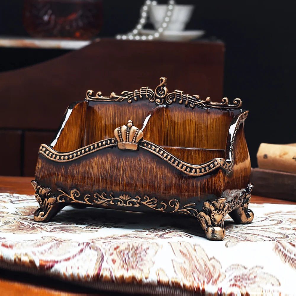 Homary Vintage Brown Remote Control Holder Living Room Storage Box Home ...