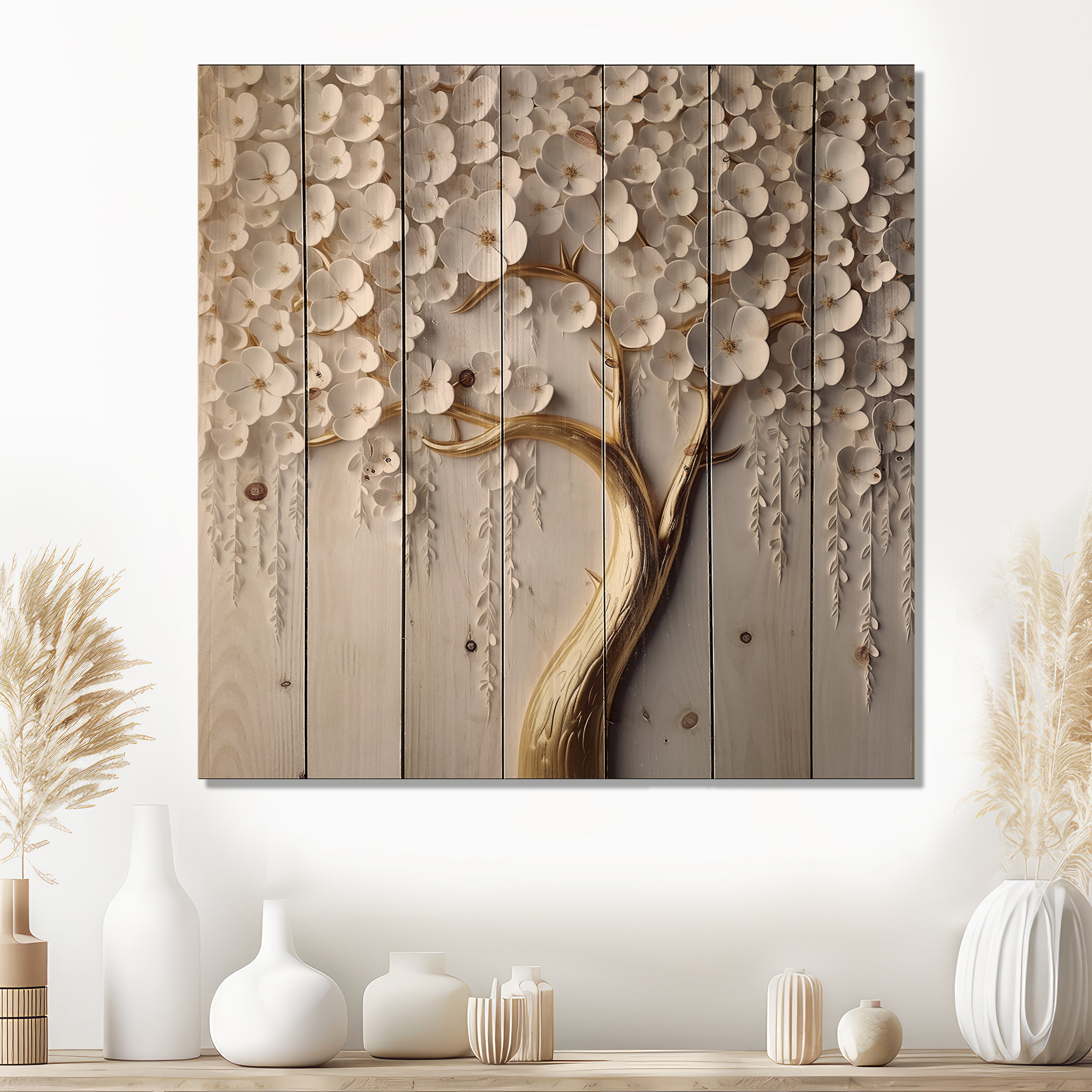 Design Art White Orchid Tree Garden Of Branches II - Landscapes Wood ...
