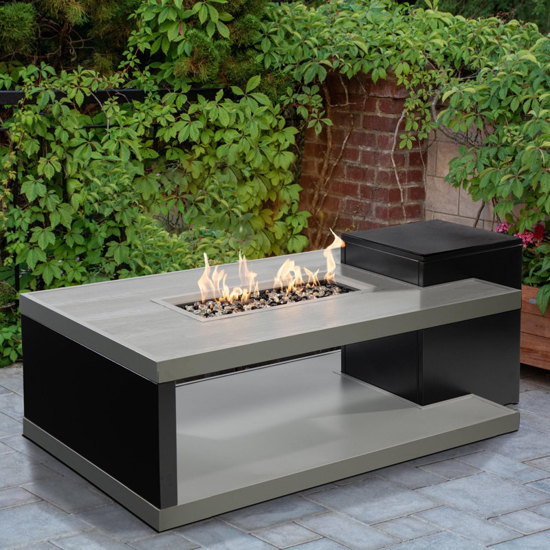 Paramount Dray Aluminum Convertible Fire Table, Rectangular, Black and ...