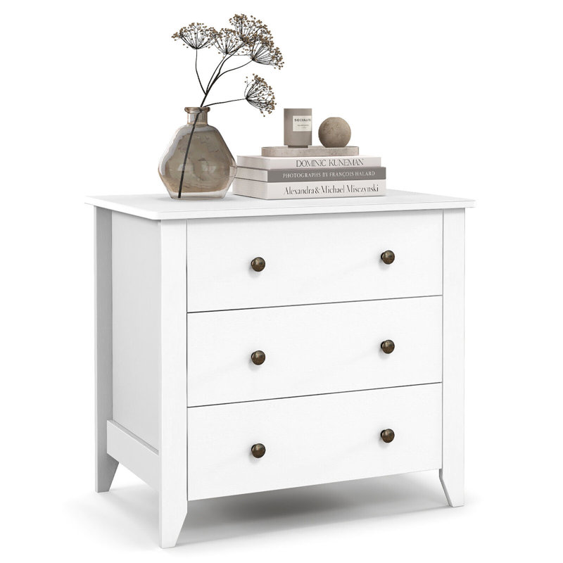 Winston Porter Nasja 3 - Drawer Nightstand in White | Wayfair