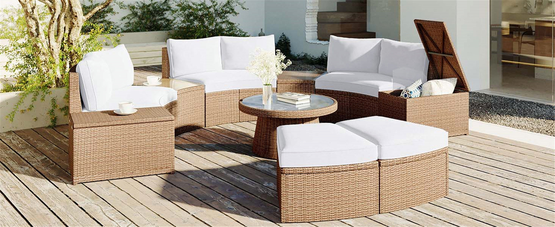 Latitude Run® Outdoor Half Round Rattan Sofa Set for Versatile Patio ...