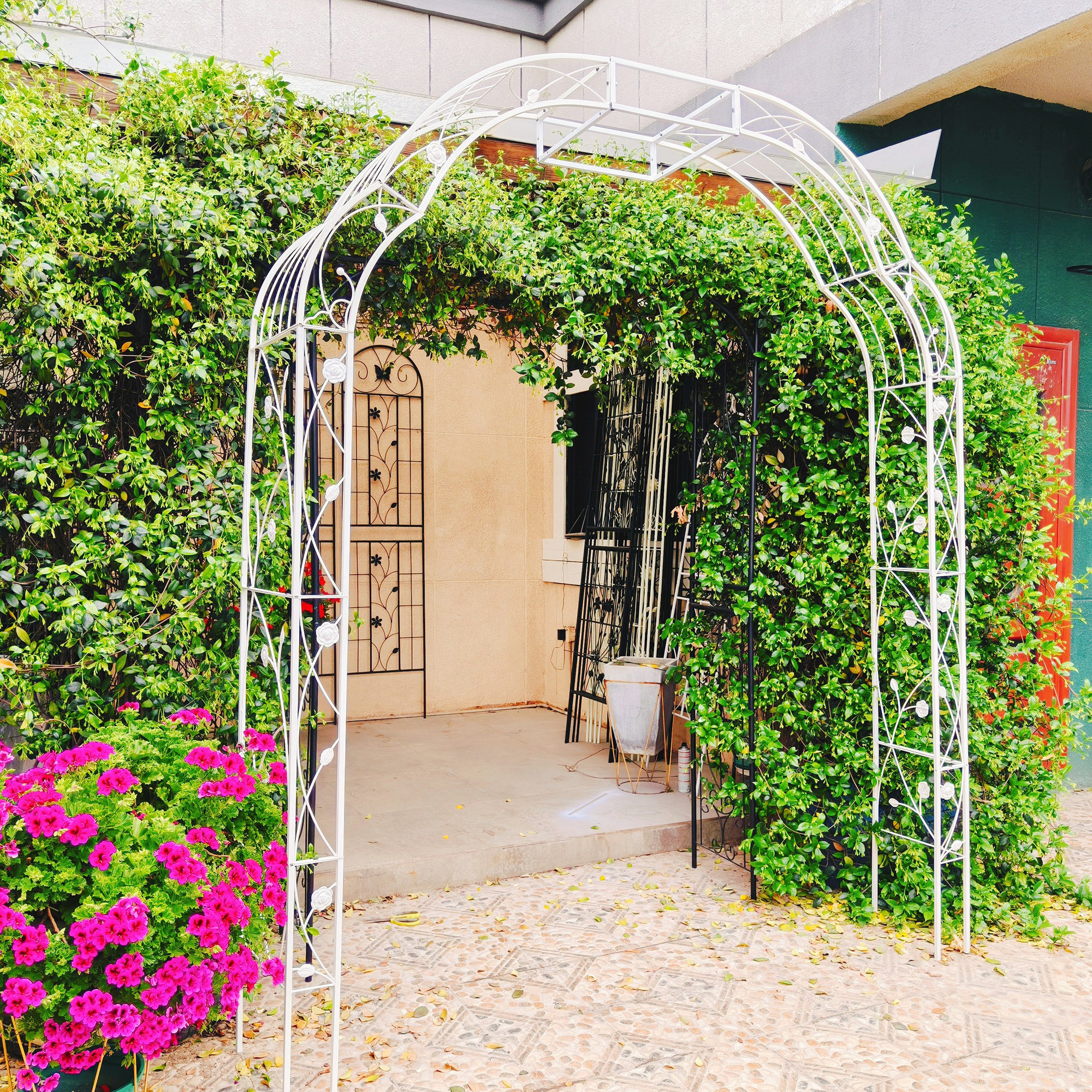 Winston Porter Metal Garden Arch W74.4'' X H98.4'' Garden Arbor Trellis ...