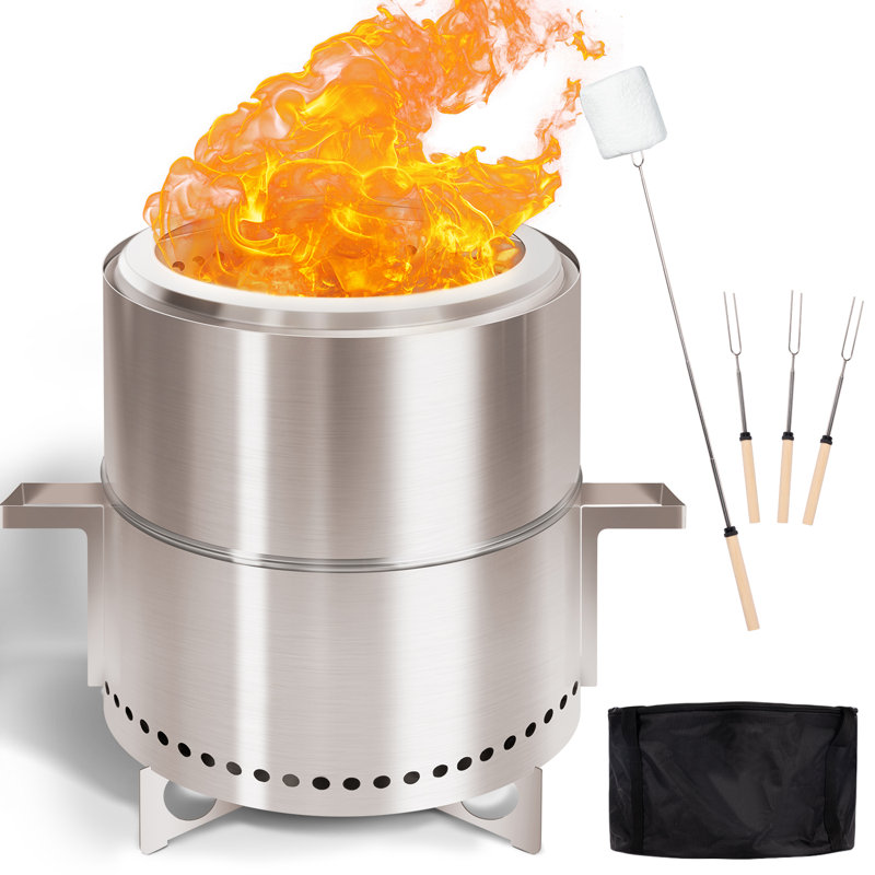 Ebern Designs Portable Outdoor Fire Pit With Bbq Forks, Carry Bag, And ...
