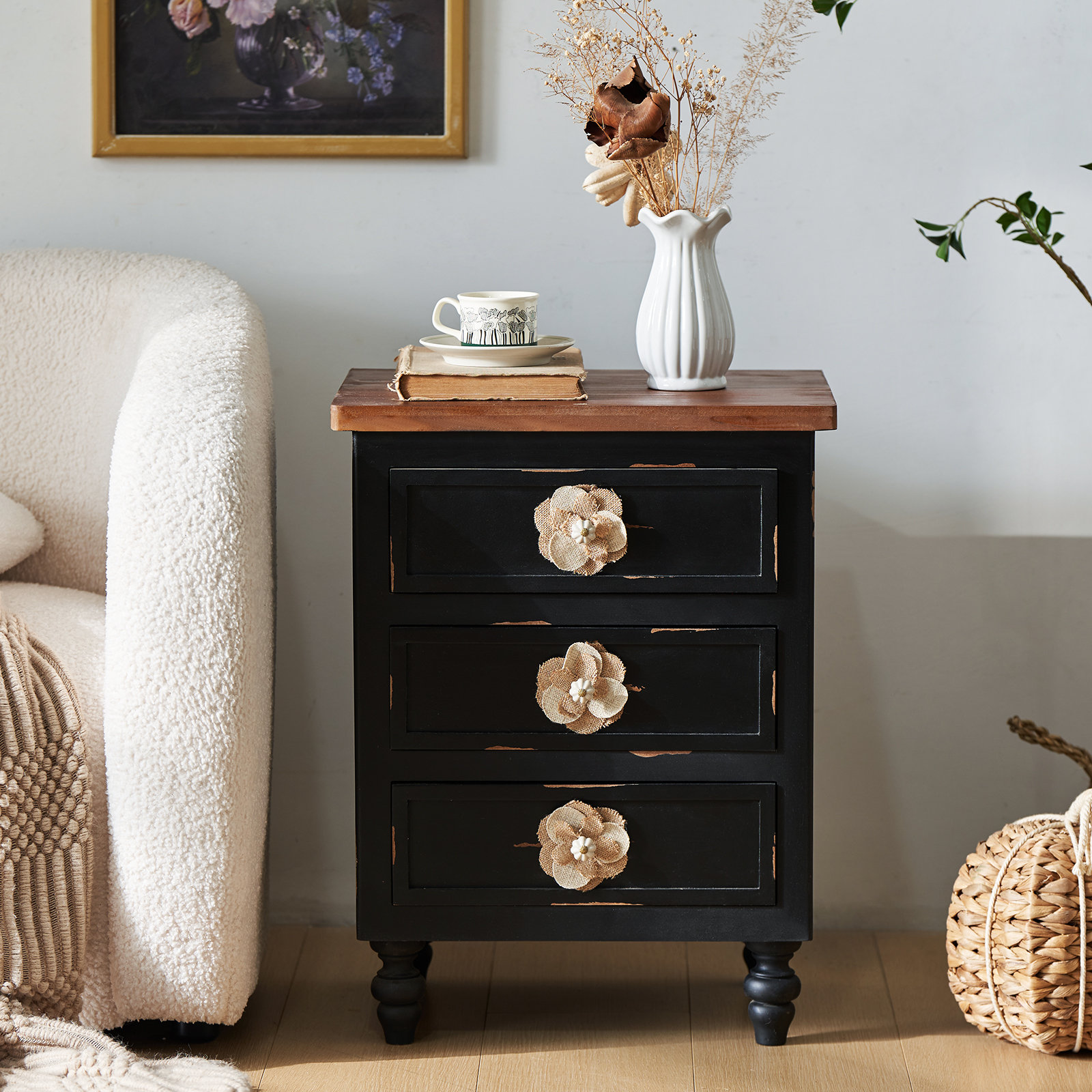 Ophelia & Co. Vintage Farmhouse End Table With Floral Knobs – 19 ...