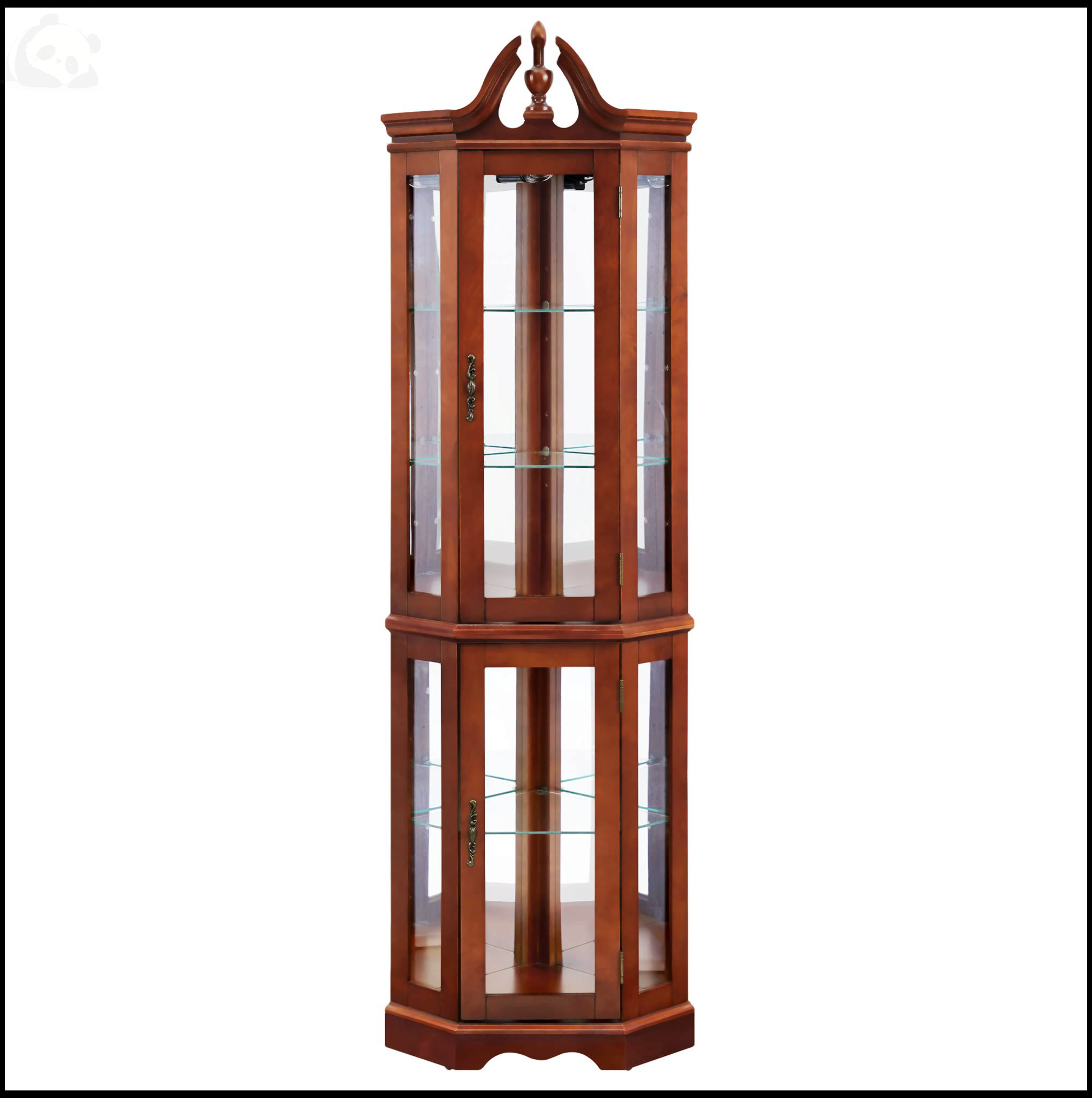 Alcott Hill® Walnut Corner Curio Cabinet With Lights | Wayfair